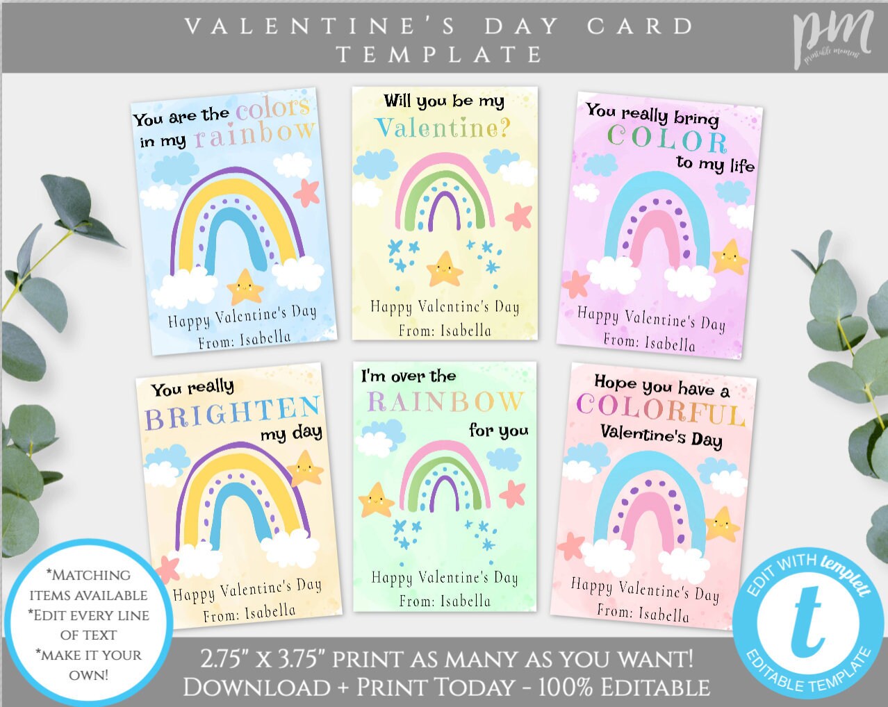 Rainbow Valentines Day Card Template, Rainbow Valentines Cards for Kids ...
