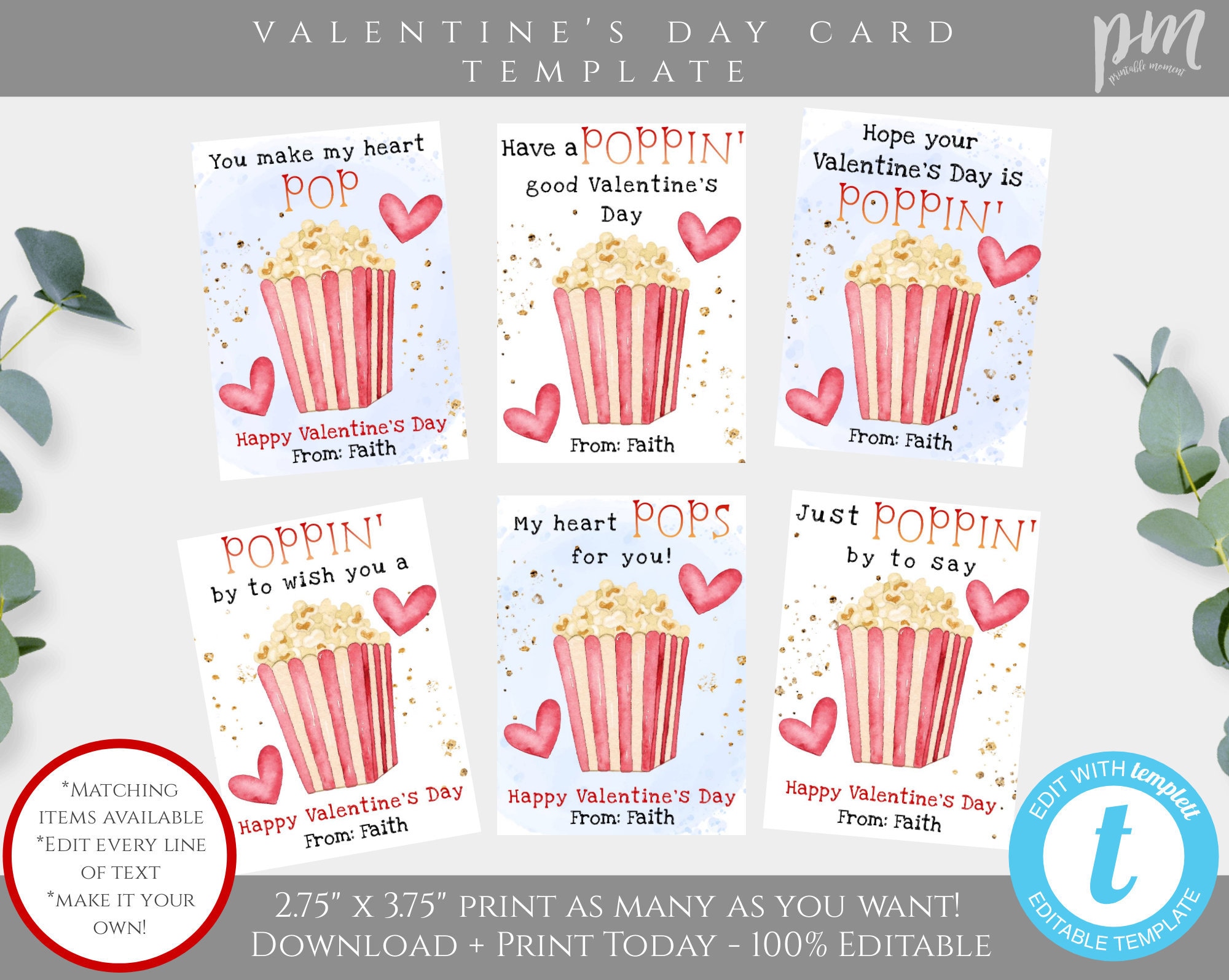Popcorn Valentines Day Card Template, Printable Popcorn Valentines ...