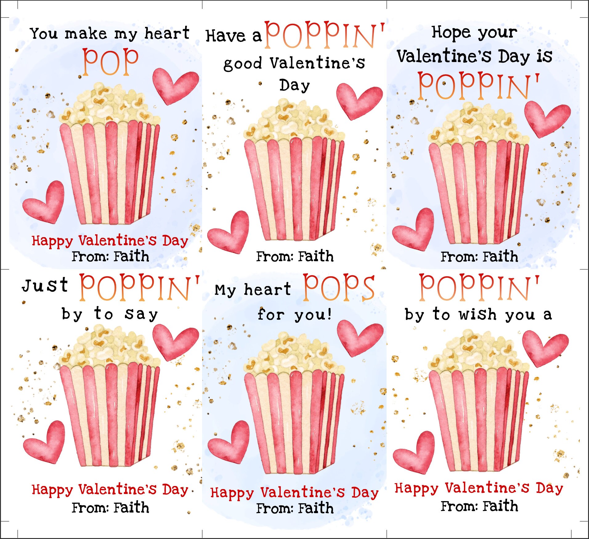 Popcorn Valentines Day Card Template, Printable Popcorn Valentines ...