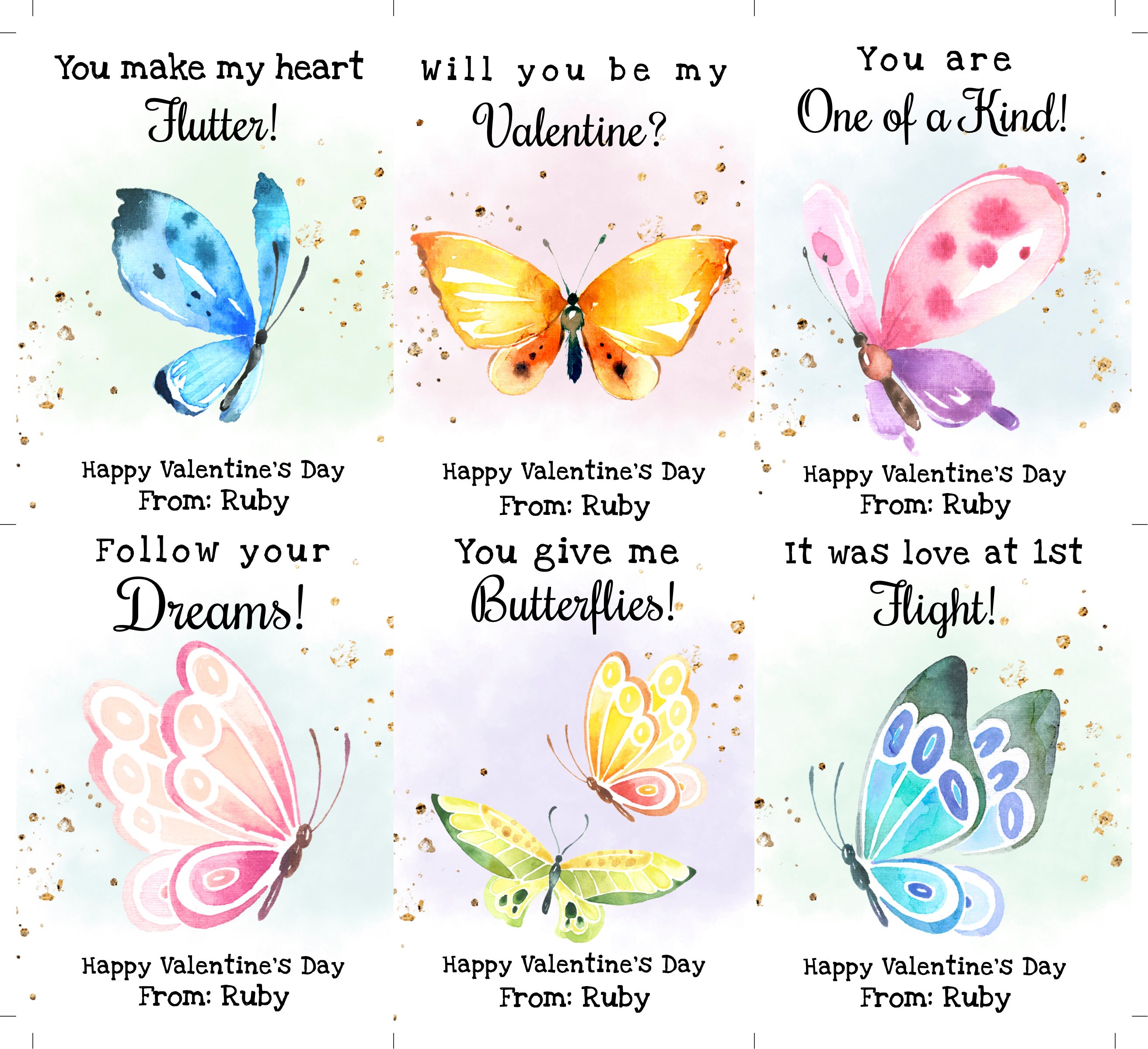 Butterfly Valentines Day Card Template, Digital Valentine Cards for ...