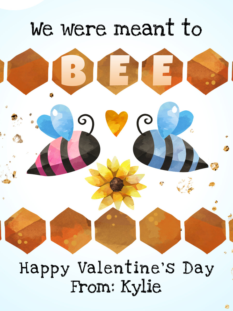 Bee Valentines Day Card Template, Honey Bee Valentine Card for Kids ...