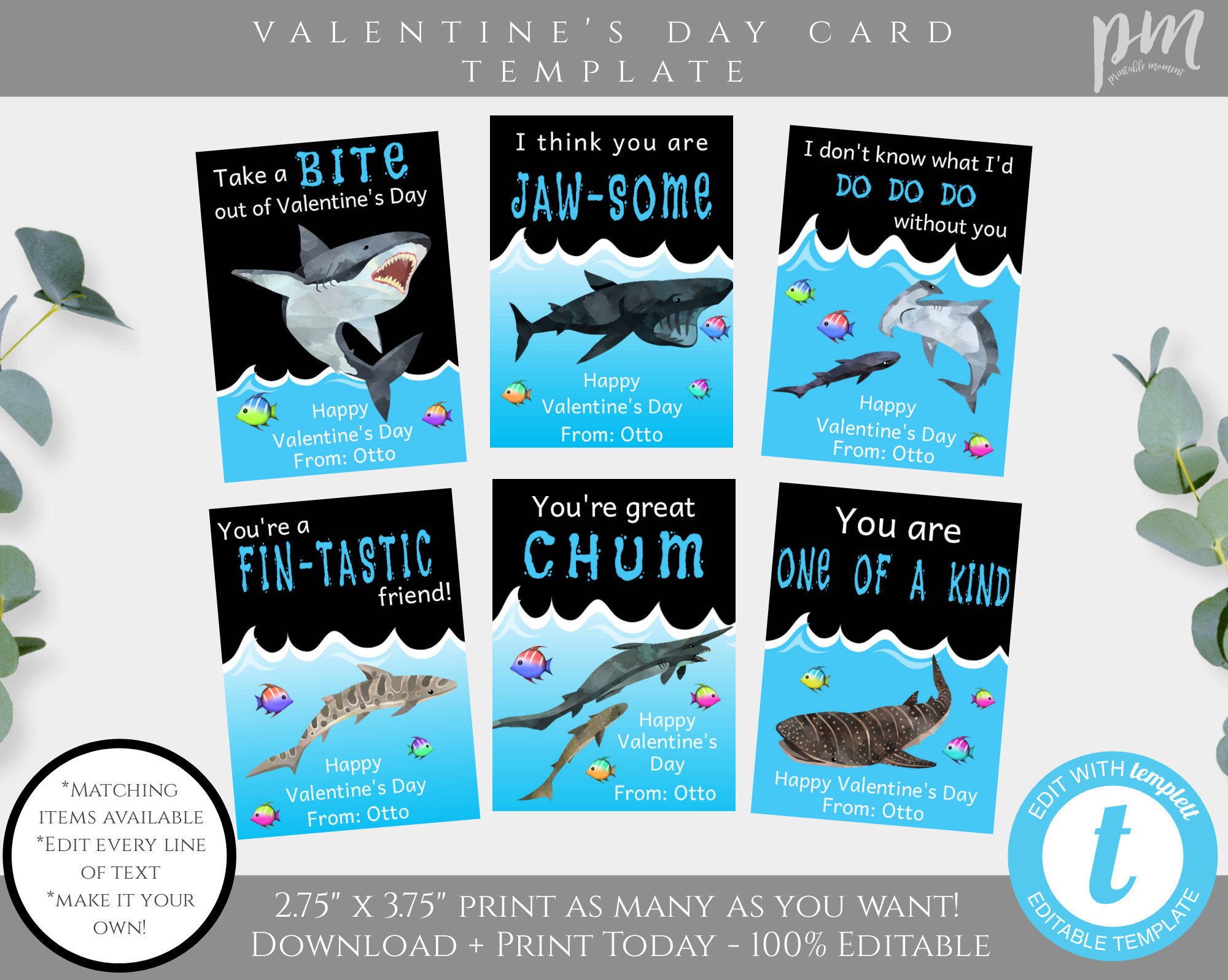 Shark Valentines Day Card Template, Jaws Valentines Cards for Kids ...