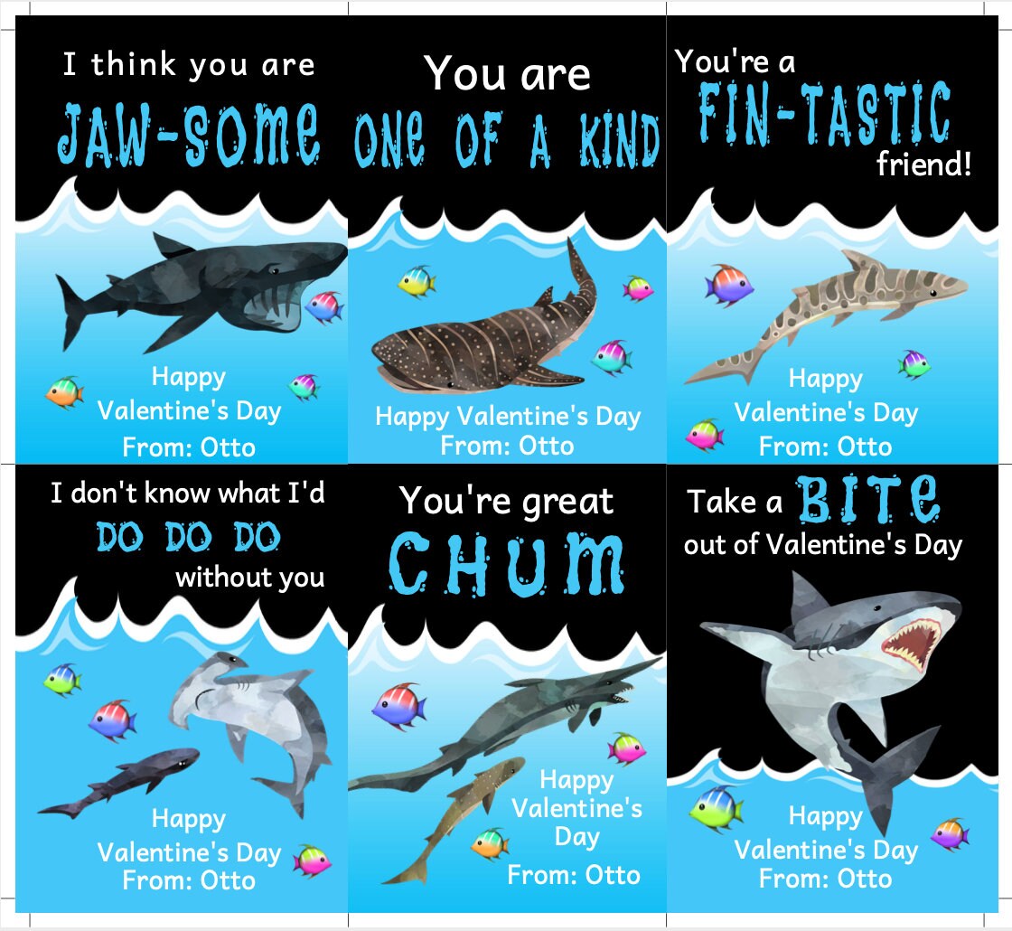 Shark Valentines Day Card Template, Jaws Valentines Cards for Kids ...