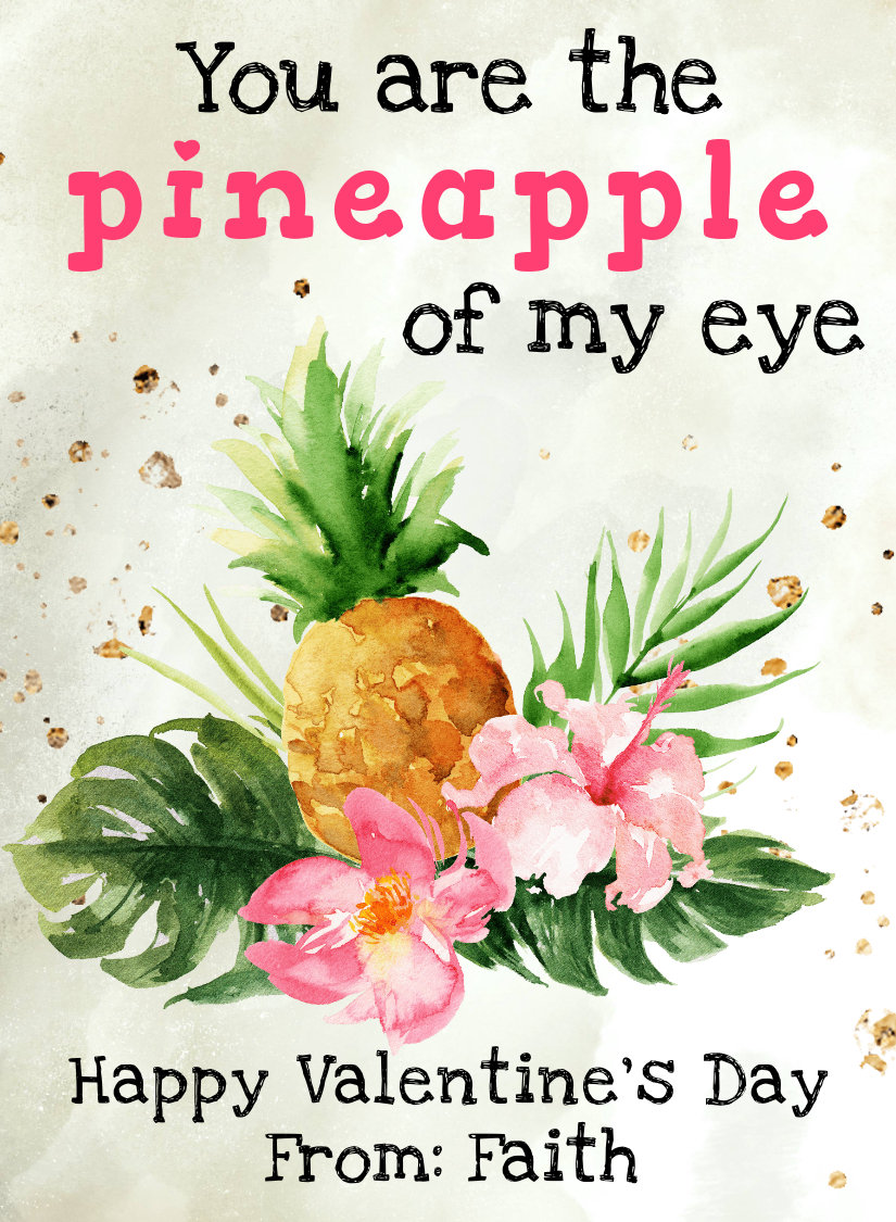 Pineapple Valentines Cards for Kids, Tropical Valentines Cards for ...