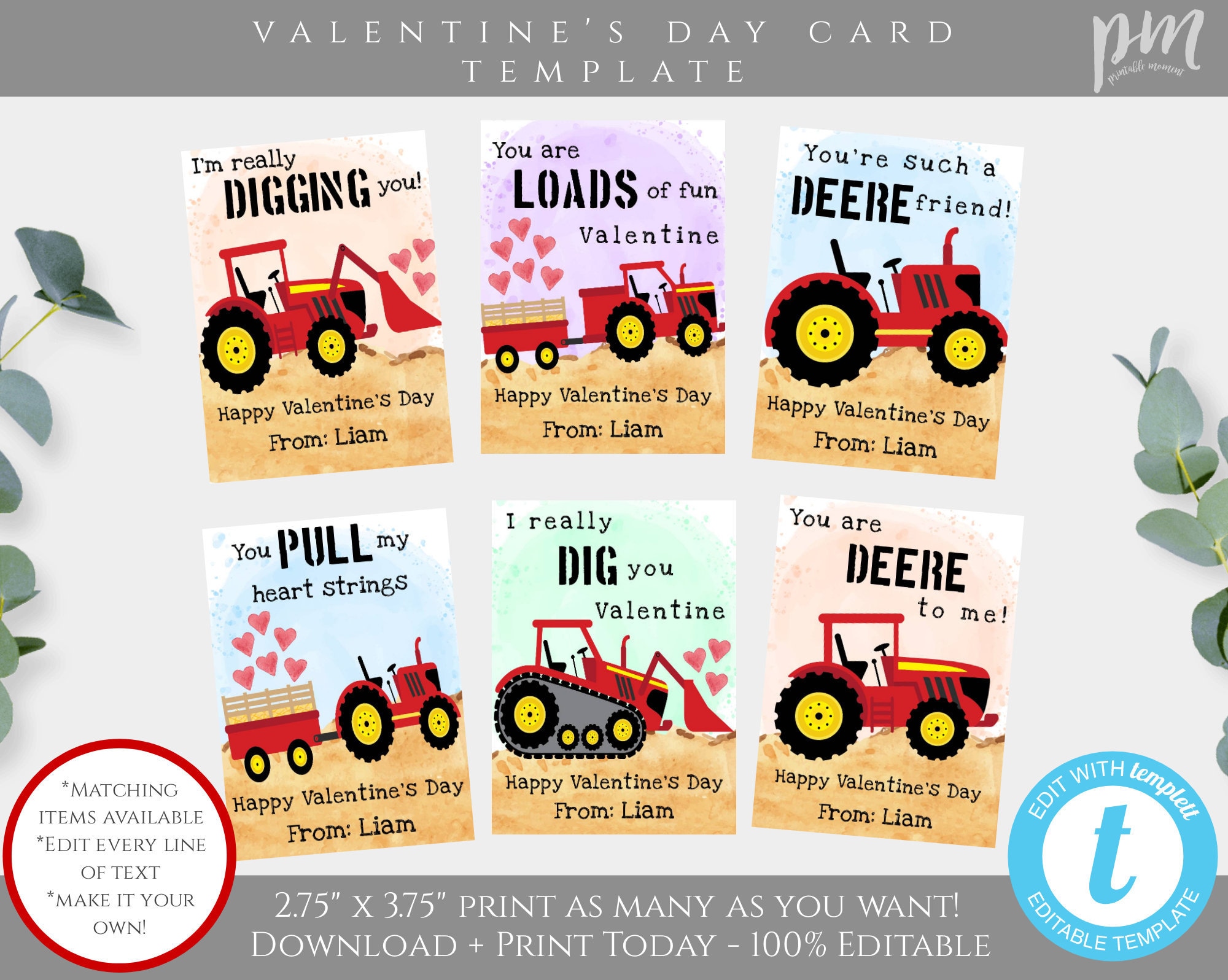 Red Tractor Valentines Day Card Template, Tractor Valentines Cards for ...