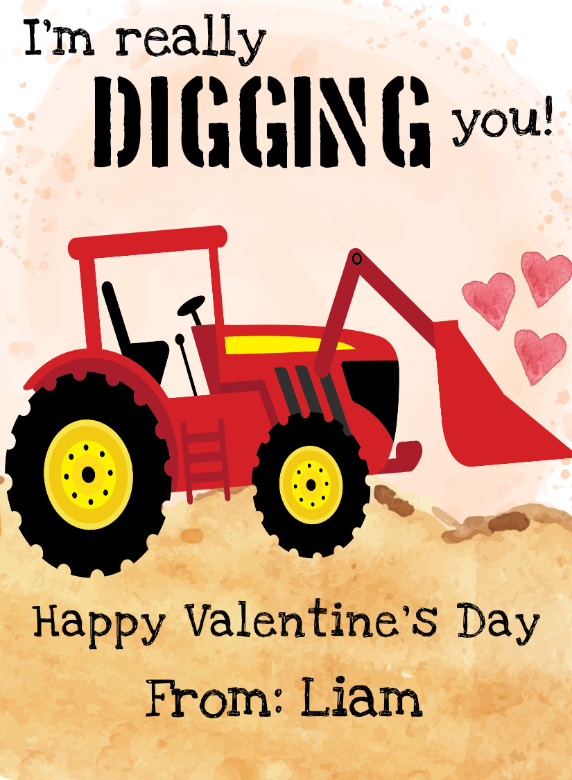 Red Tractor Valentines Day Card Template, Tractor Valentines Cards for ...