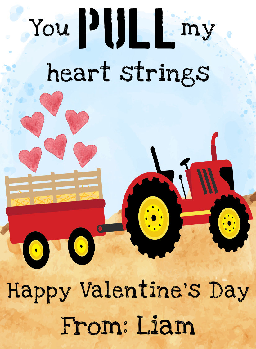 Red Tractor Valentines Day Card Template, Tractor Valentines Cards for ...