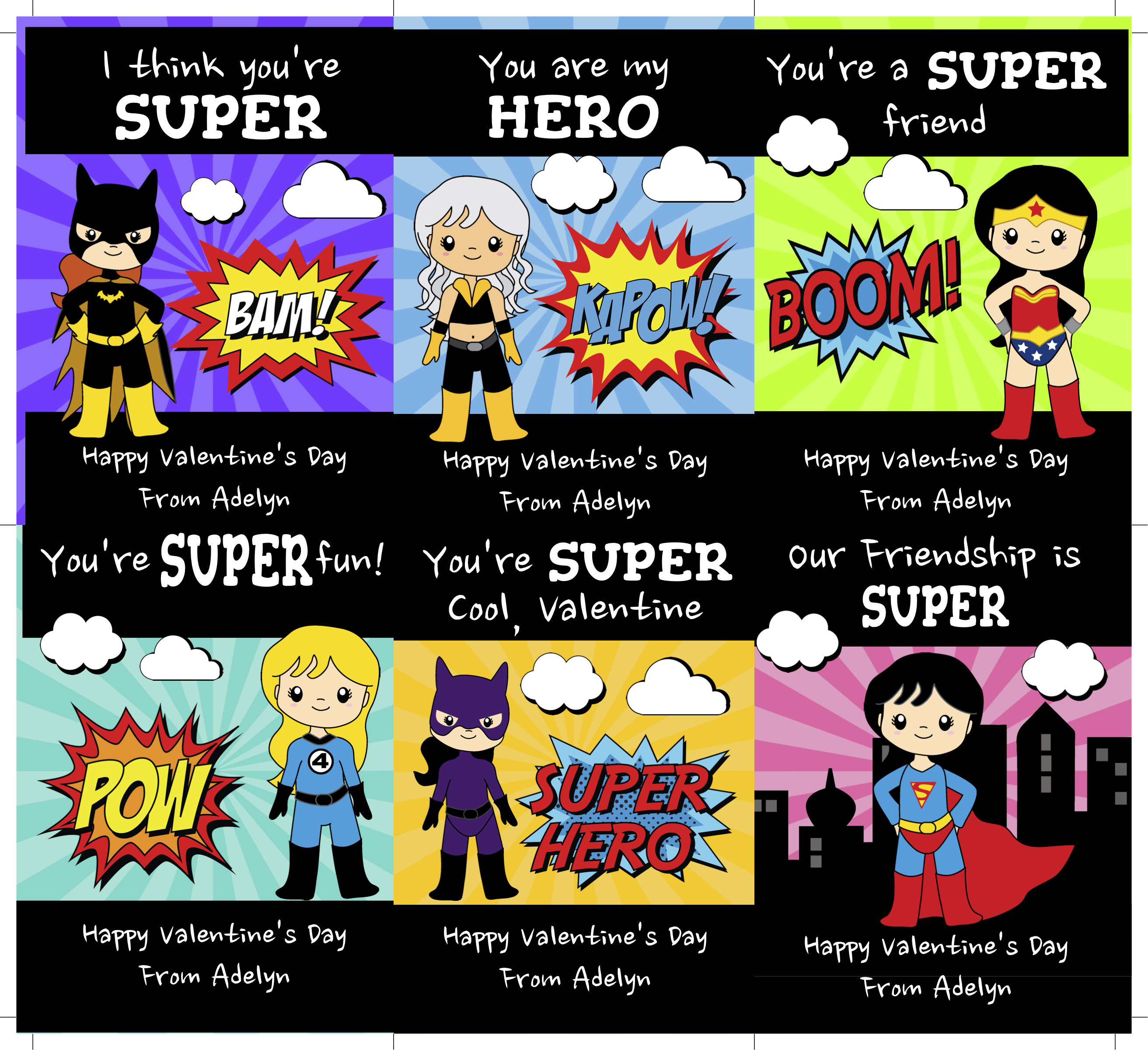 Super Hero Girl Valentine Card Template, Printable Superhero Valentines ...