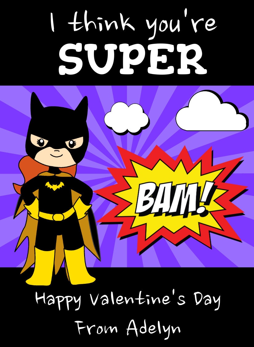 Super Hero Girl Valentine Card Template, Printable Superhero Valentines ...