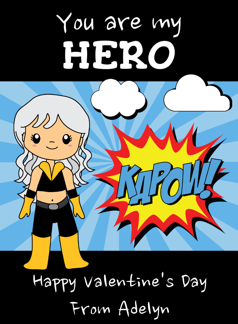 Super Hero Girl Valentine Card Template, Printable Superhero Valentines ...