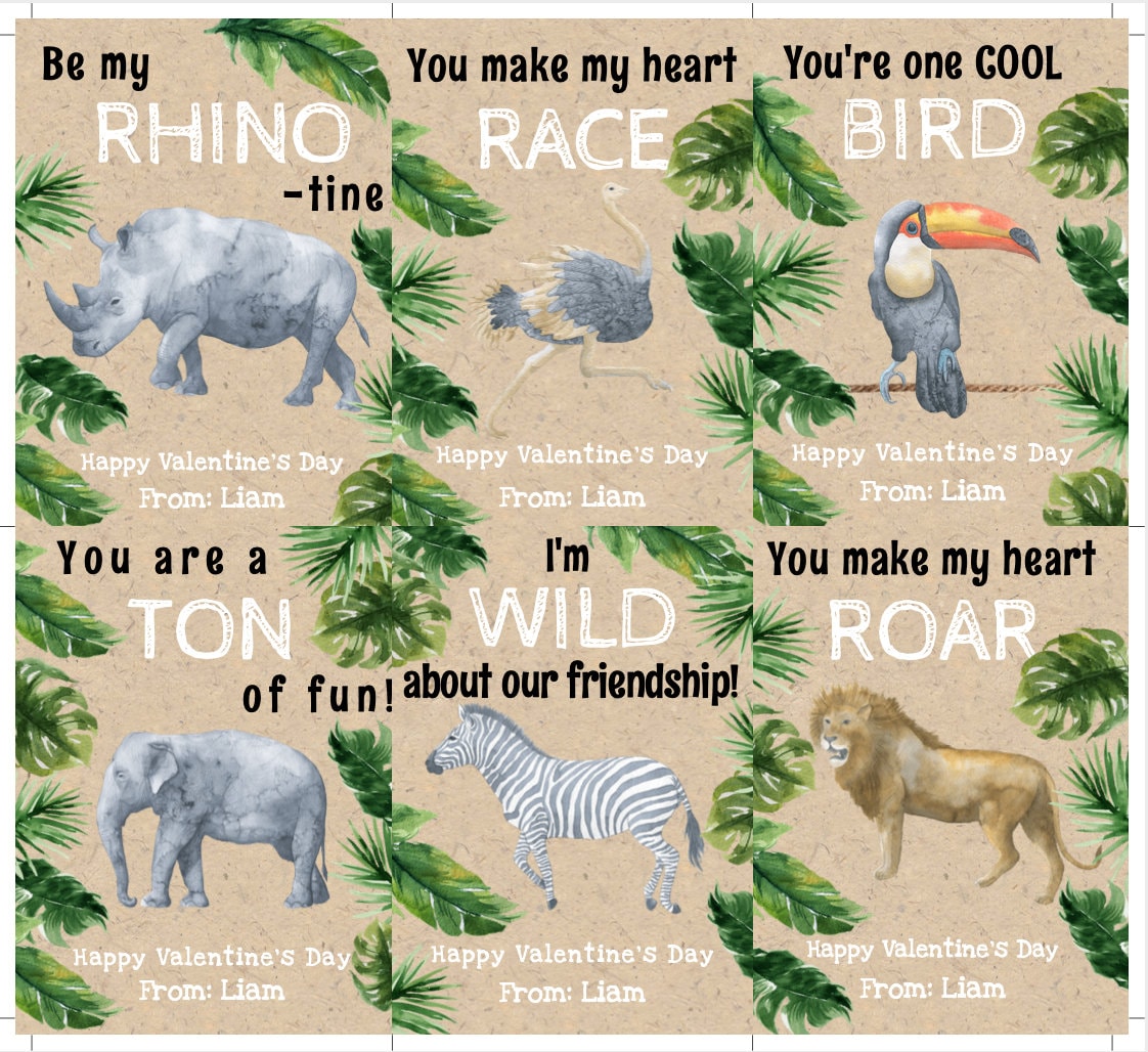 Safari Valentines Day Card Template, Safari Valentines Cards for Kids ...
