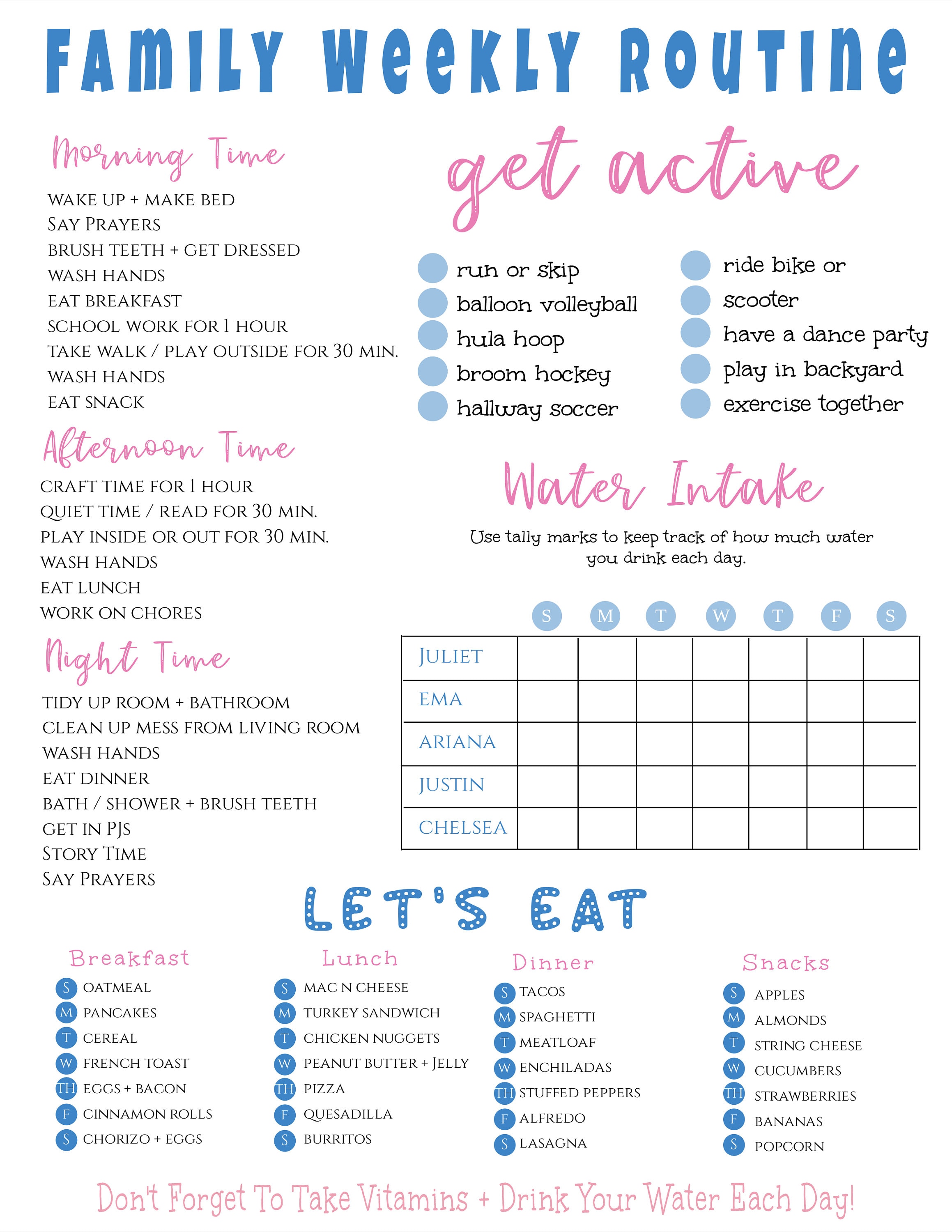 Family Weekly Routine Template, Editable Weekly Planner Printable Daily ...
