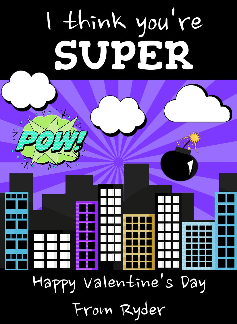 Super Hero Valentines Day Card Template, Superhero Valentine Cards for ...