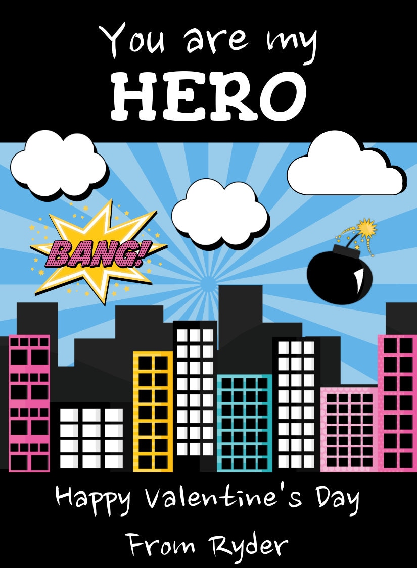 Super Hero Valentines Day Card Template, Superhero Valentine Cards for ...