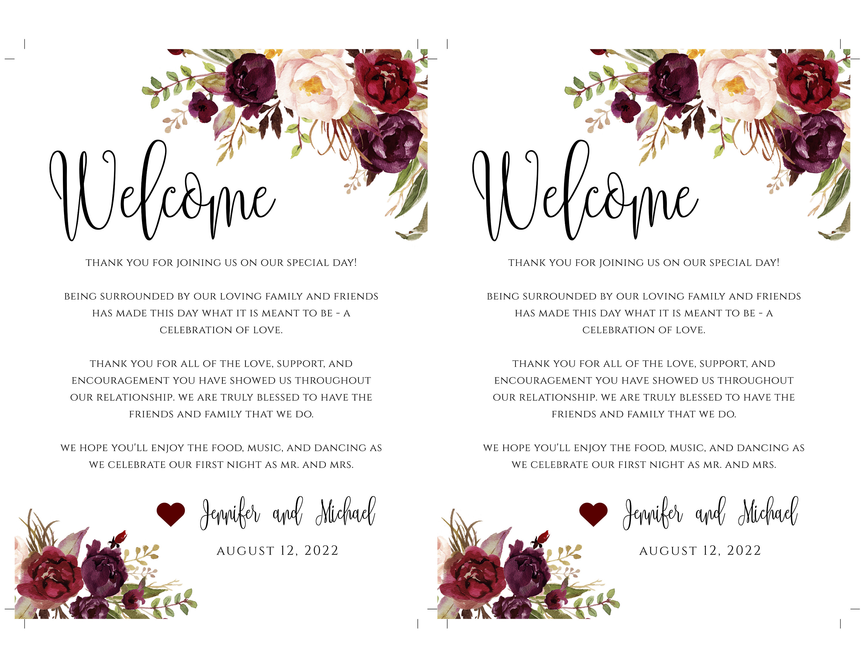 Burgundy Wedding Itinerary Template Download, Printable Wedding ...