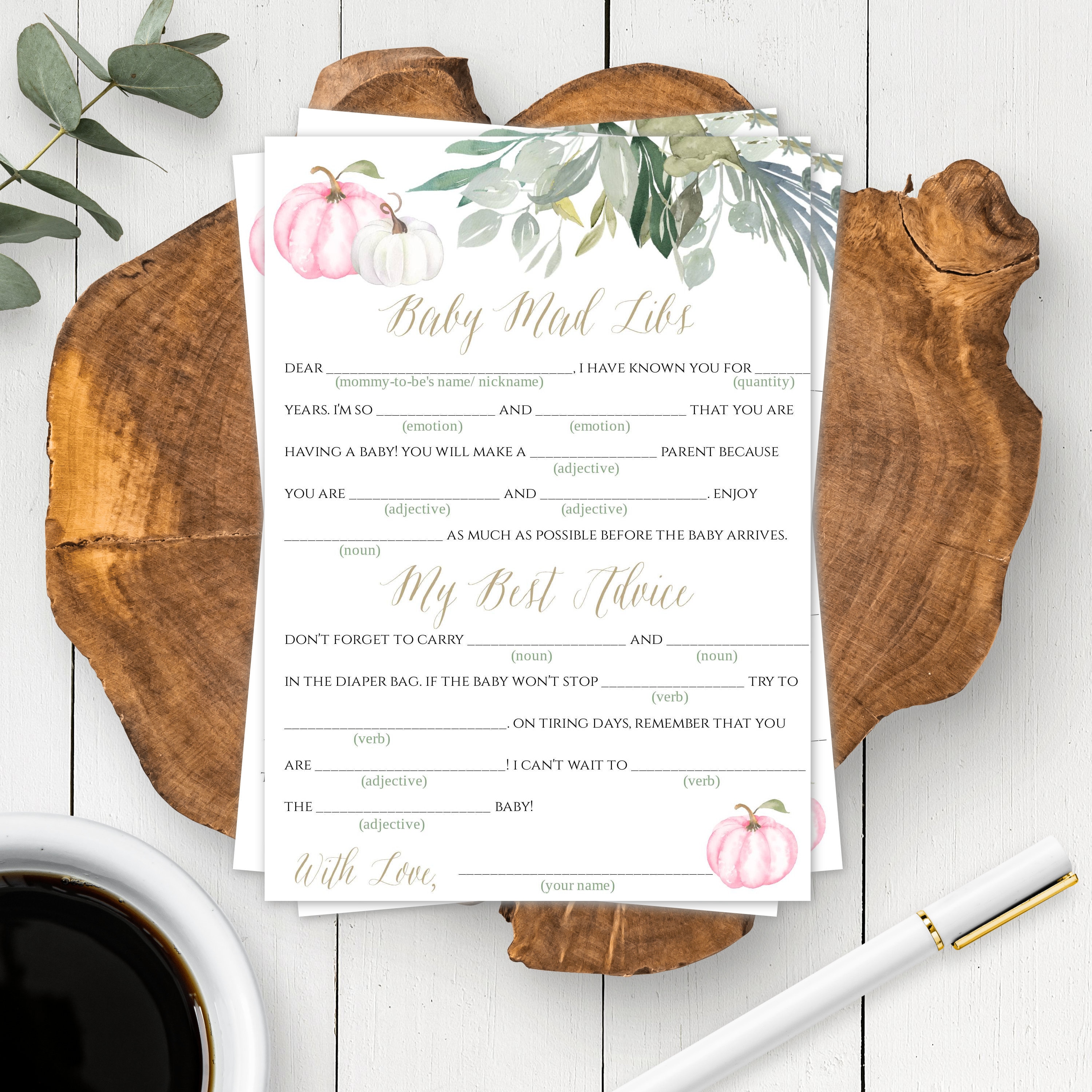 Baby Shower Mad Libs Game Template, Editable Pink Pumpkin Fall Baby ...
