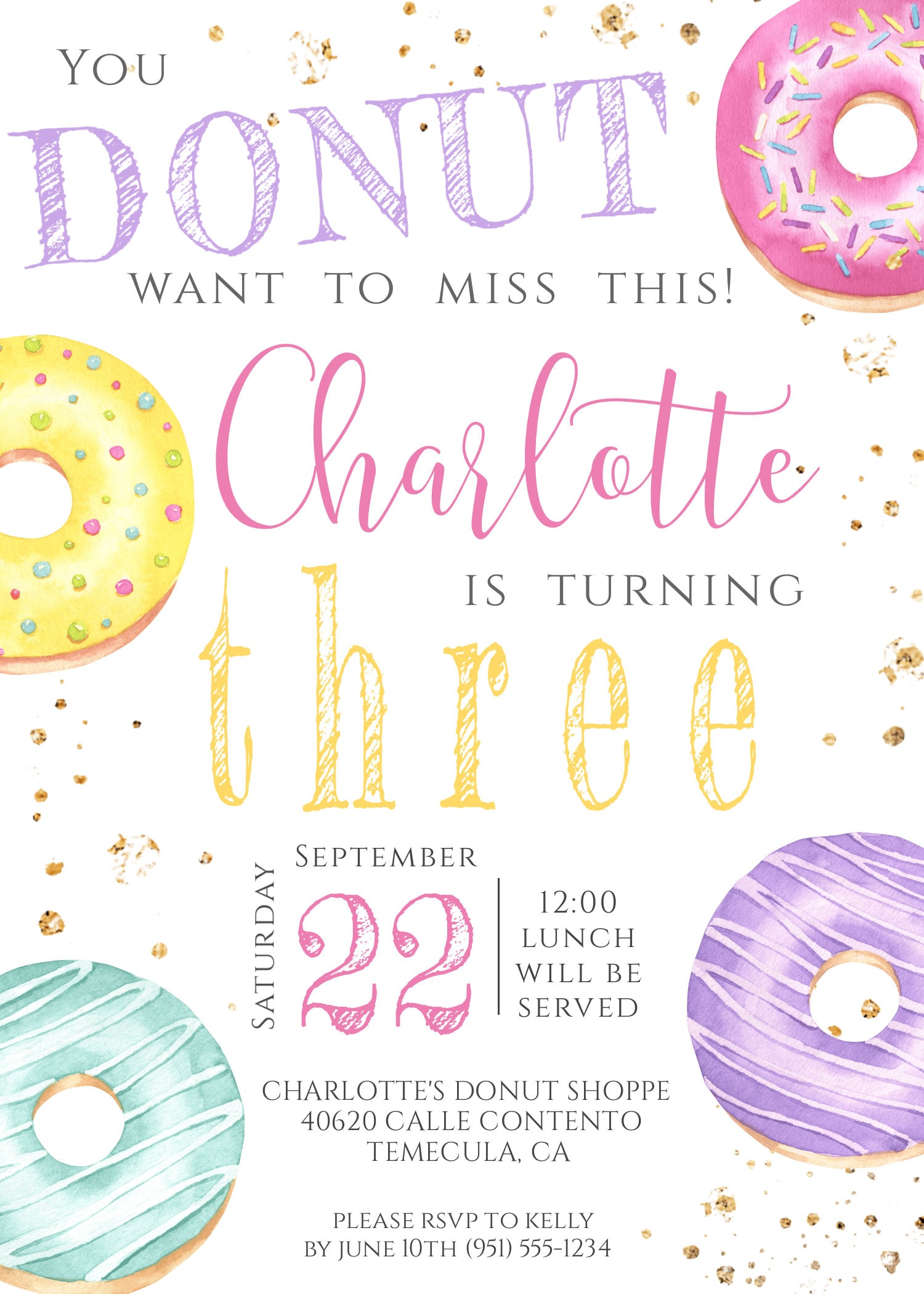 Donut Birthday Invitation Template with Thank You Card, Donut Party ...