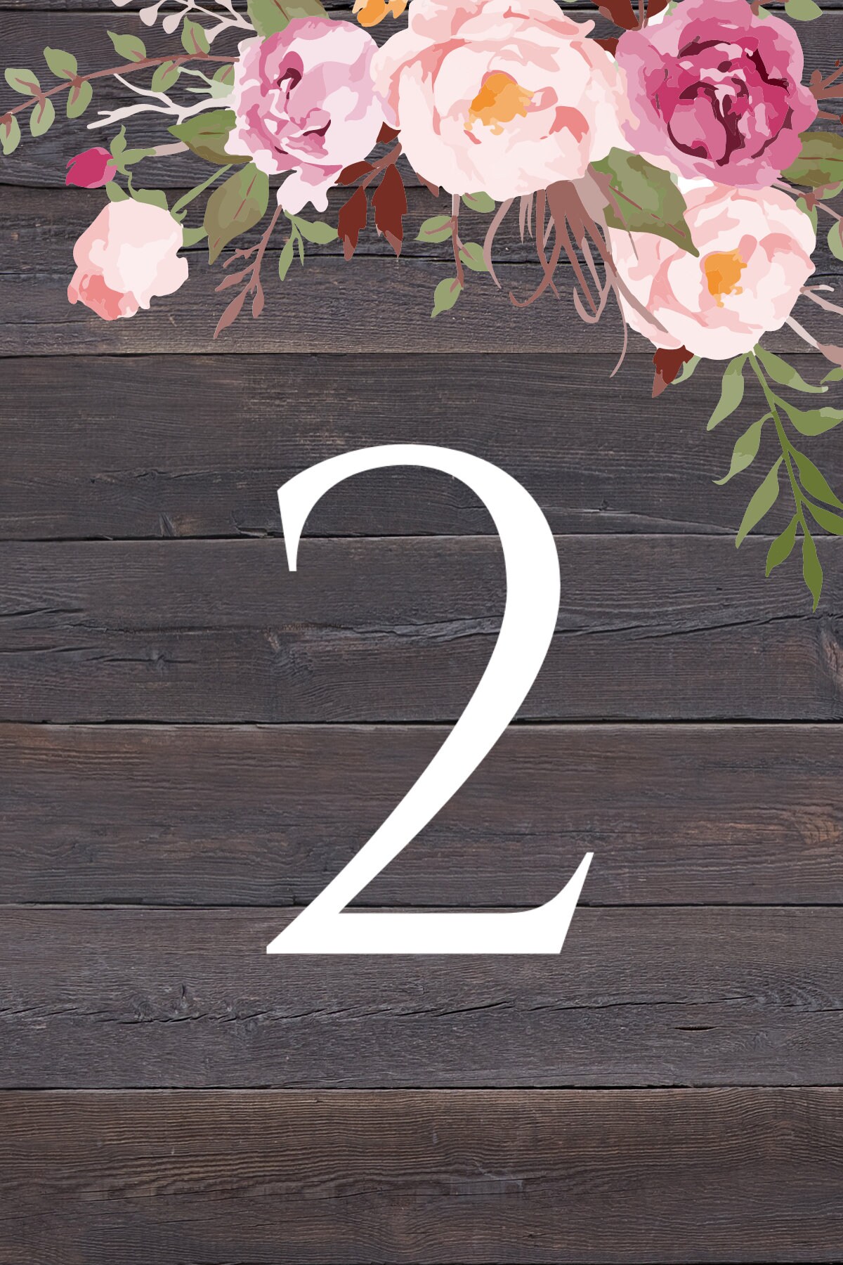 Rustic Floral Table Number Template, Pink Floral Wedding Table Number ...