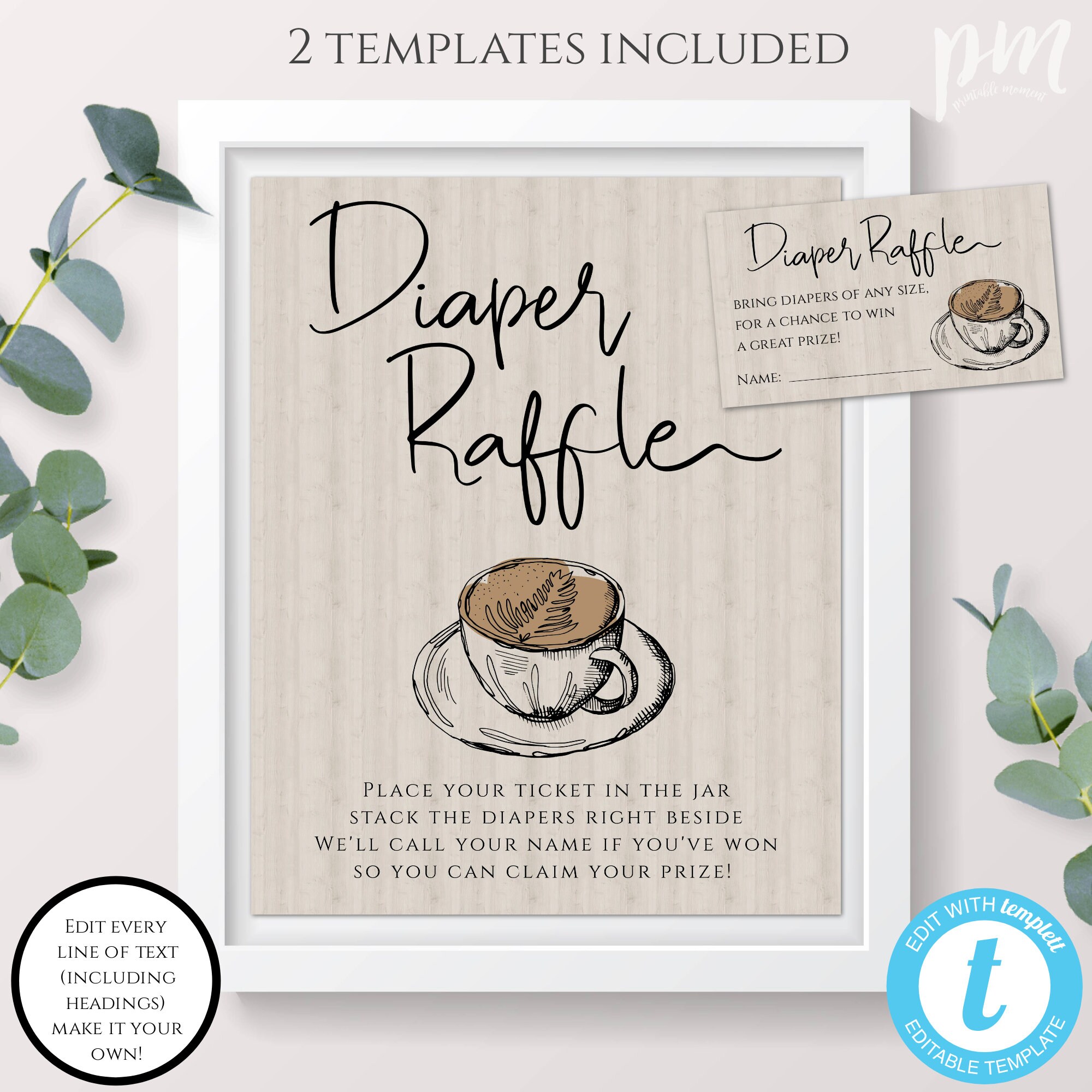 Baby is Brewing Diaper Raffle Sign Template, Coffee Baby Shower Sign ...