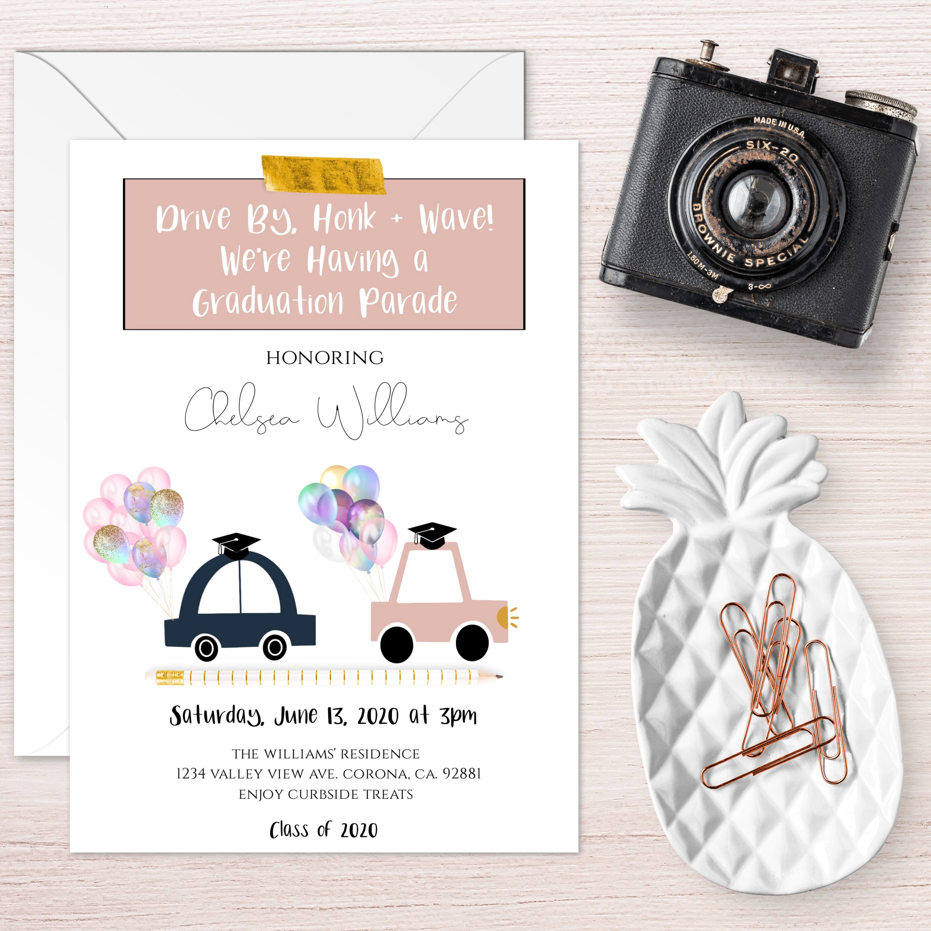 Drive By Graduation Parade Party Invitation Template, Editable Social ...