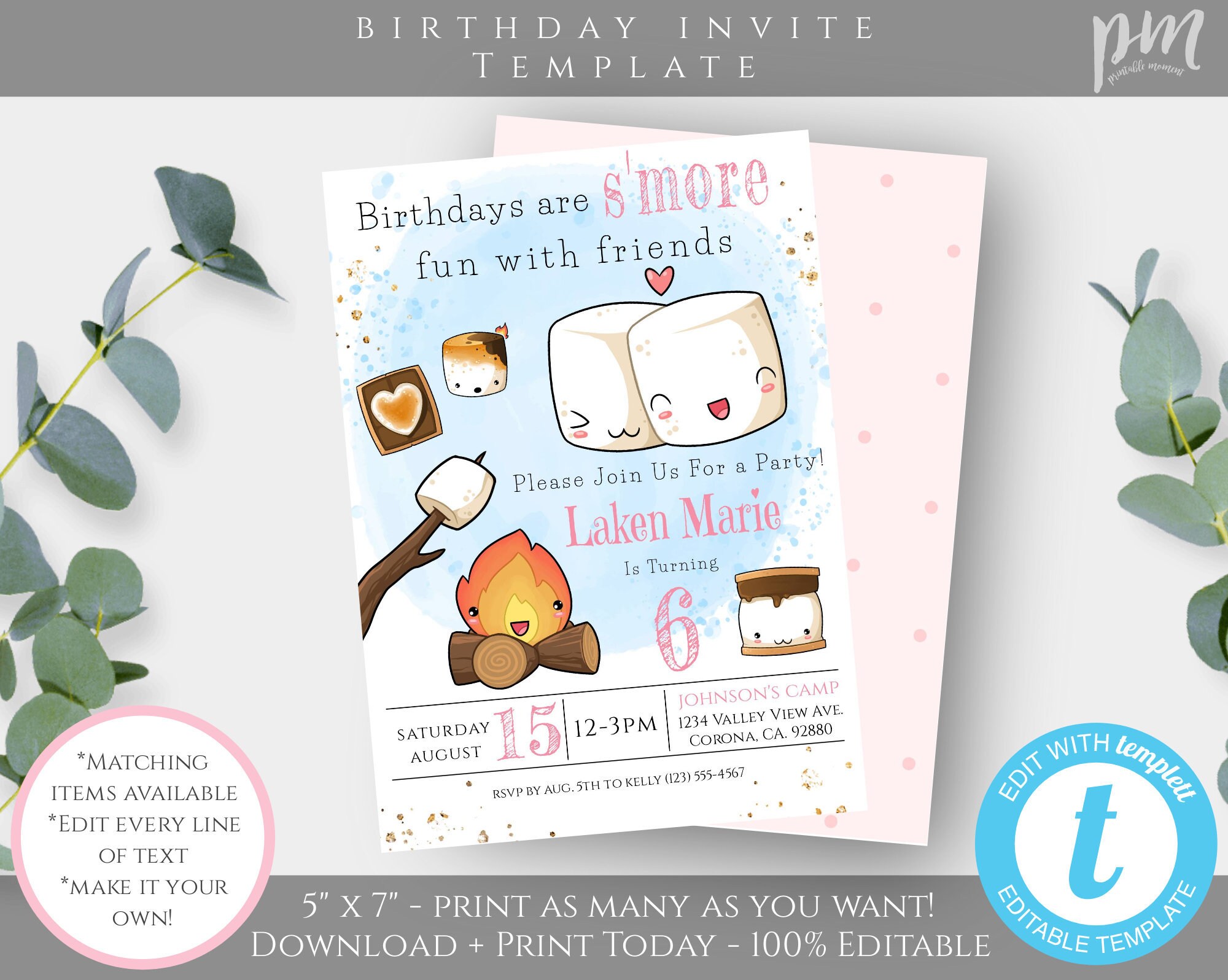 S'more Birthday Invitation Template, Smore Birthday, Bonfire Party ...