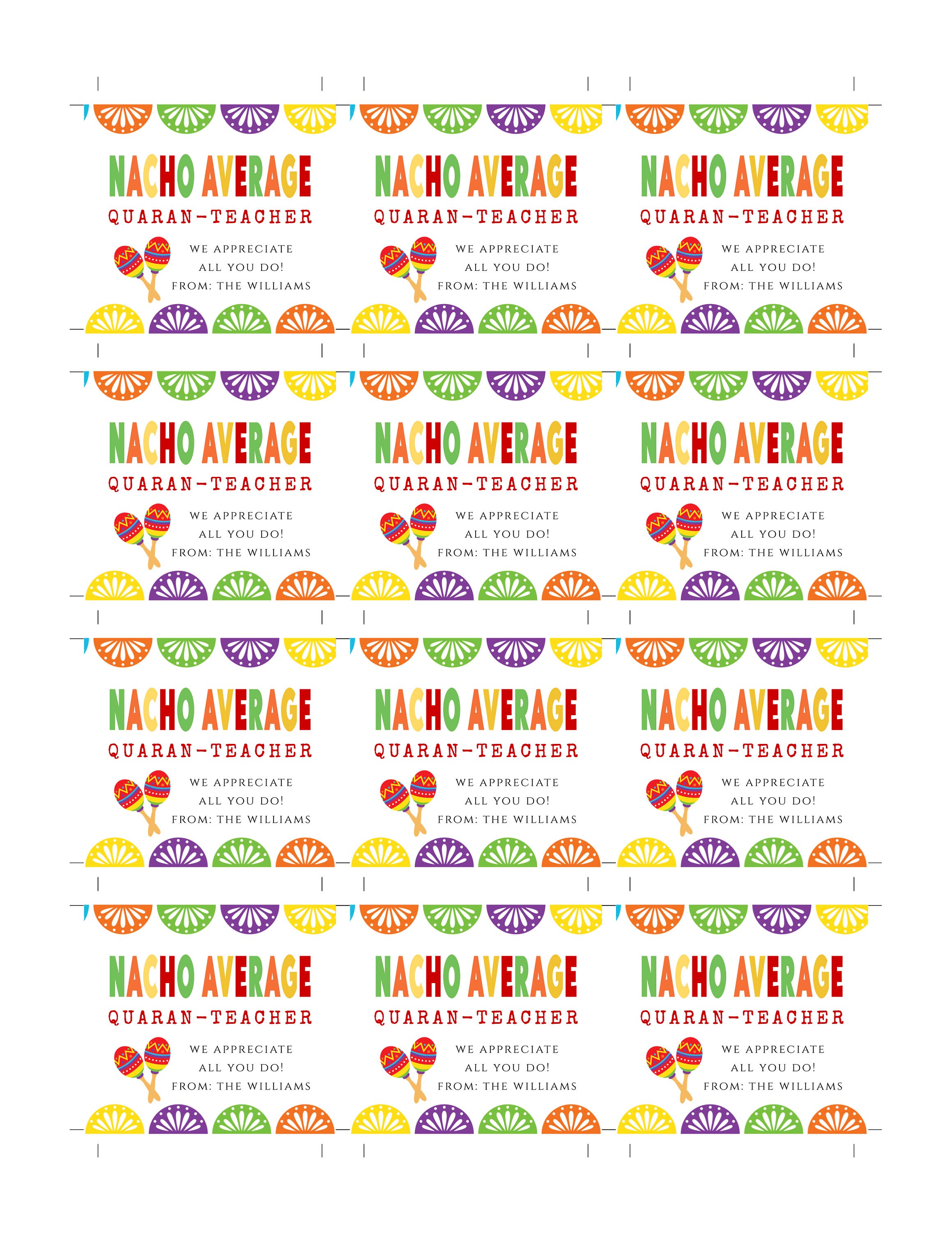 Nacho Average Teacher Gift Tag Template, Teacher Appreciation Fiesta ...