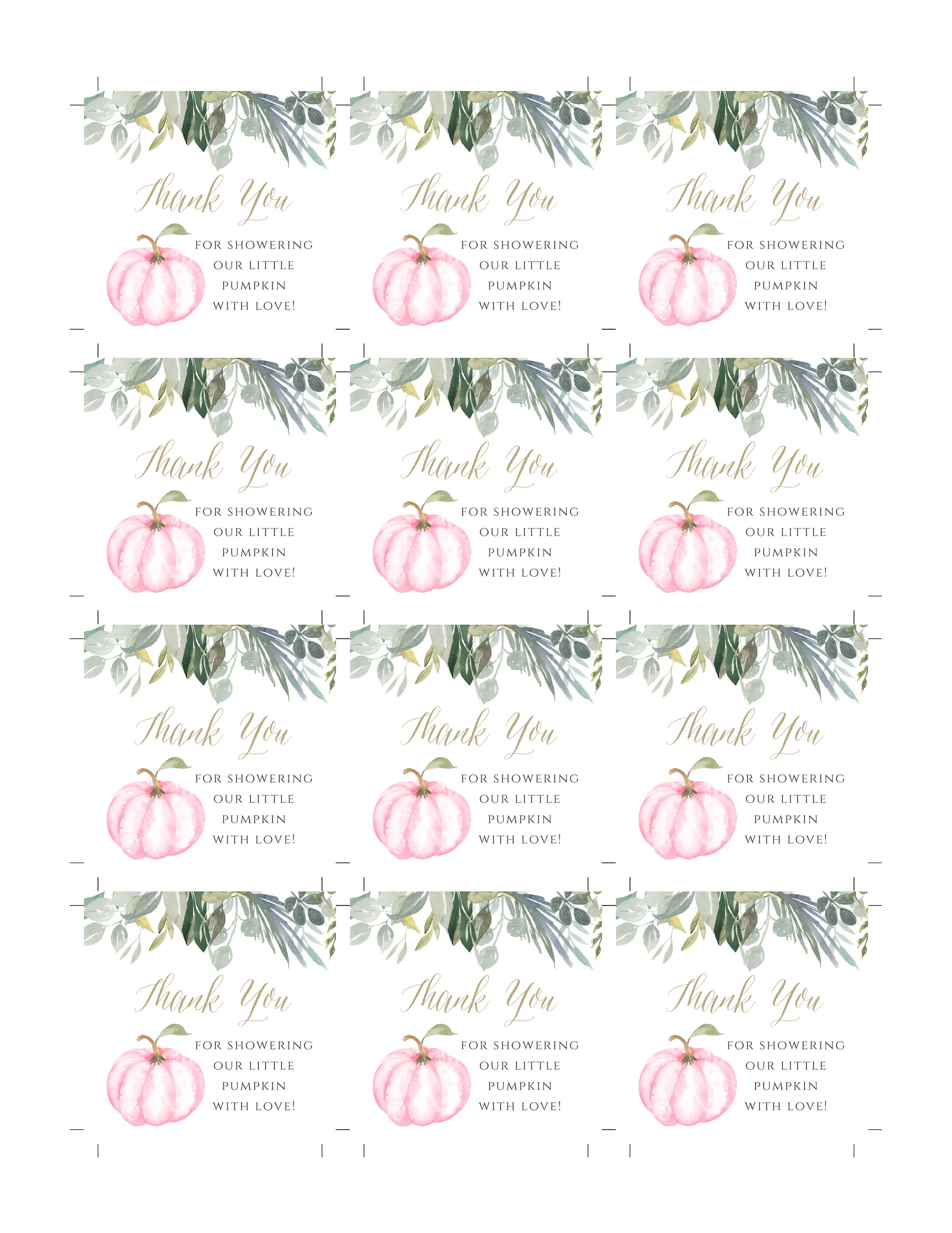 Pink Pumpkin Favor Tag Template for Girl, Little Pumpkin Baby Shower ...