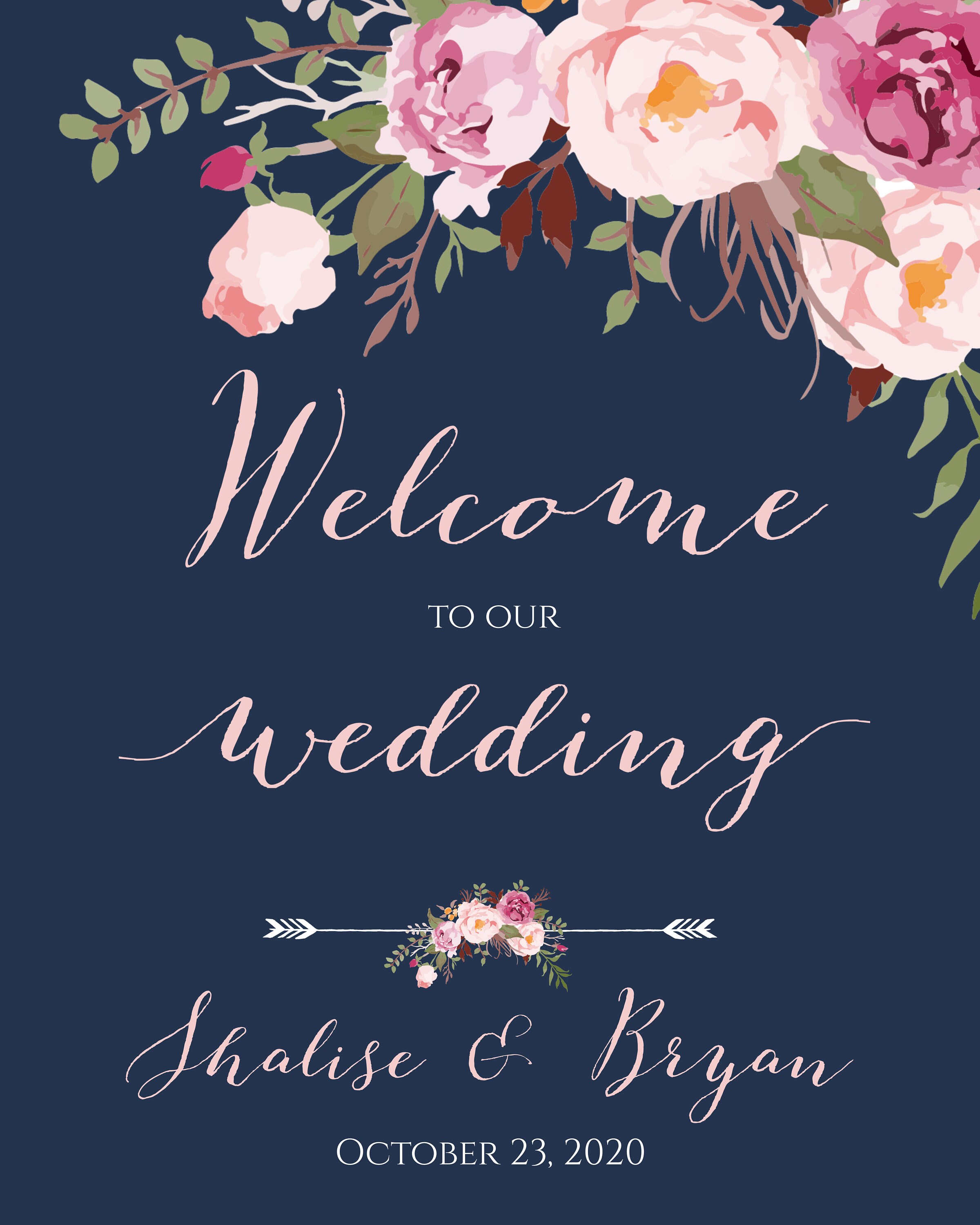 Blue + Pink Wedding Welcome Sign Template, Printable Sign, Welcome ...