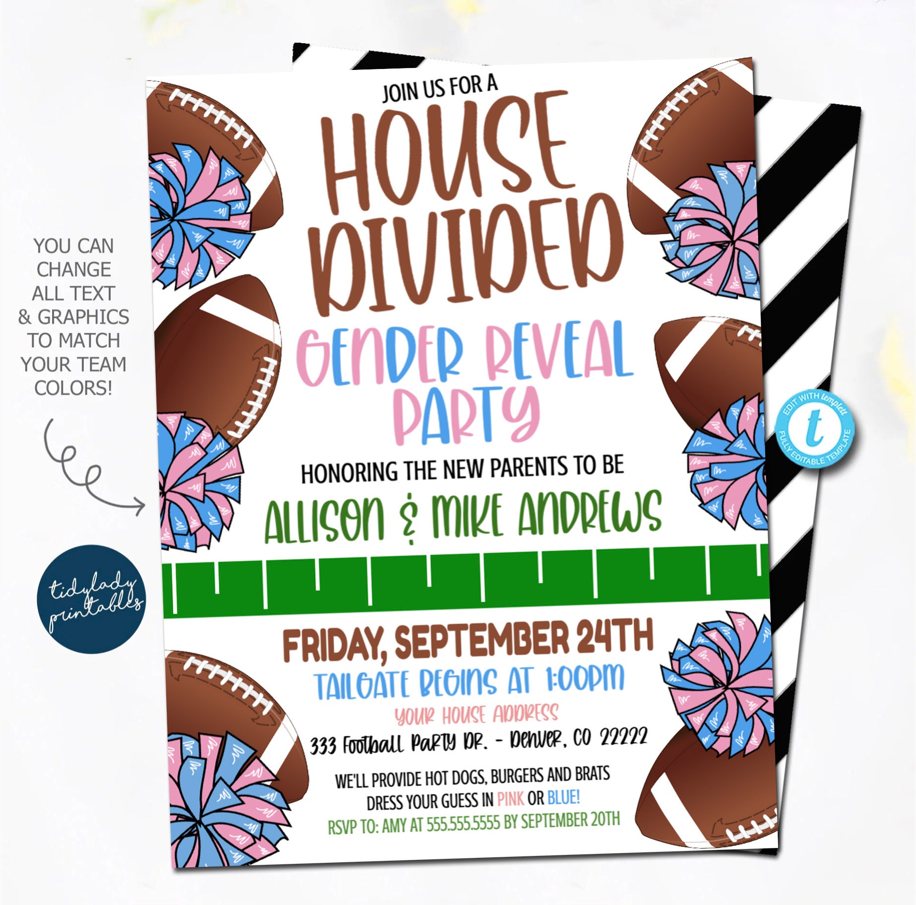 Football Gender Reveal Invitation - Templett Shop