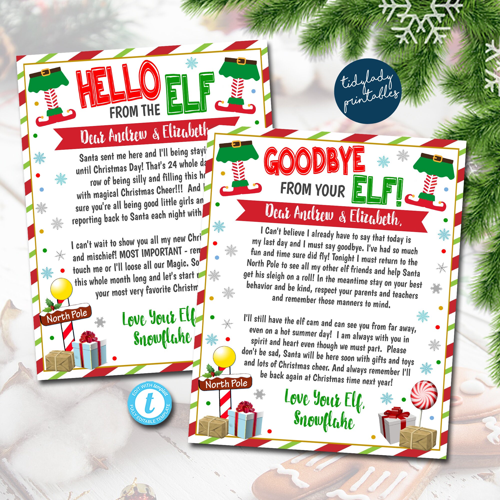 Elf Letter Set, Hello from your Elf, Goodbye from the Elf - Templett Shop