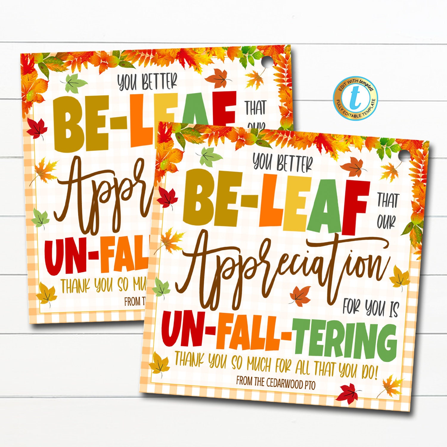 Fall Appreciation Gift Favor Tags - Templett Shop