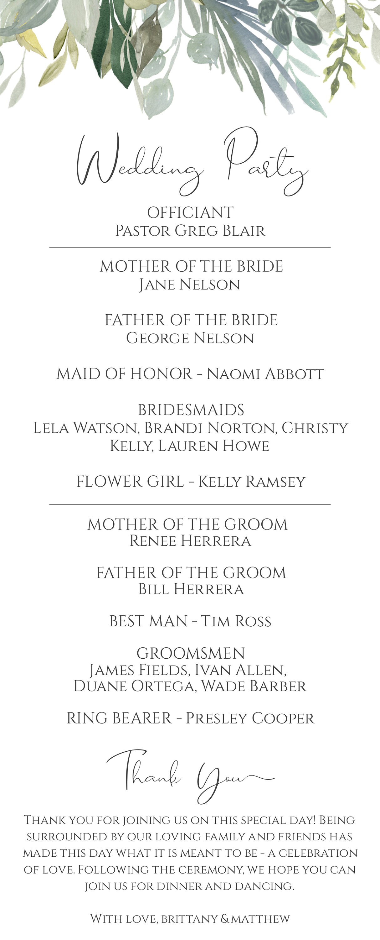 Greenery Wedding Program Template, DIY Printable Ceremony Program ...