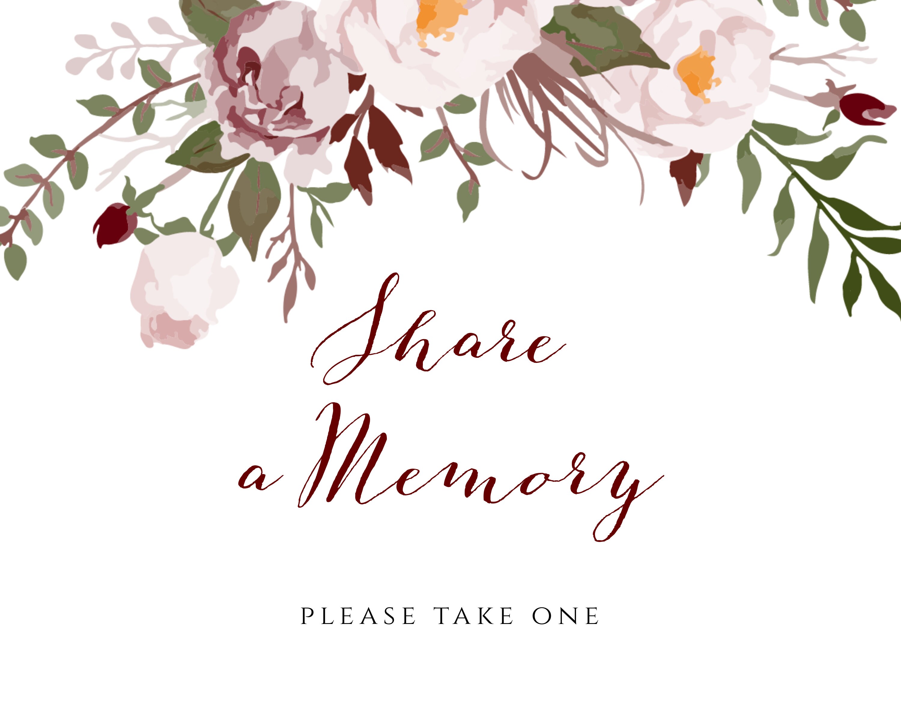 Burgundy Floral Share a Memory Sign Template, Printable + Editable ...