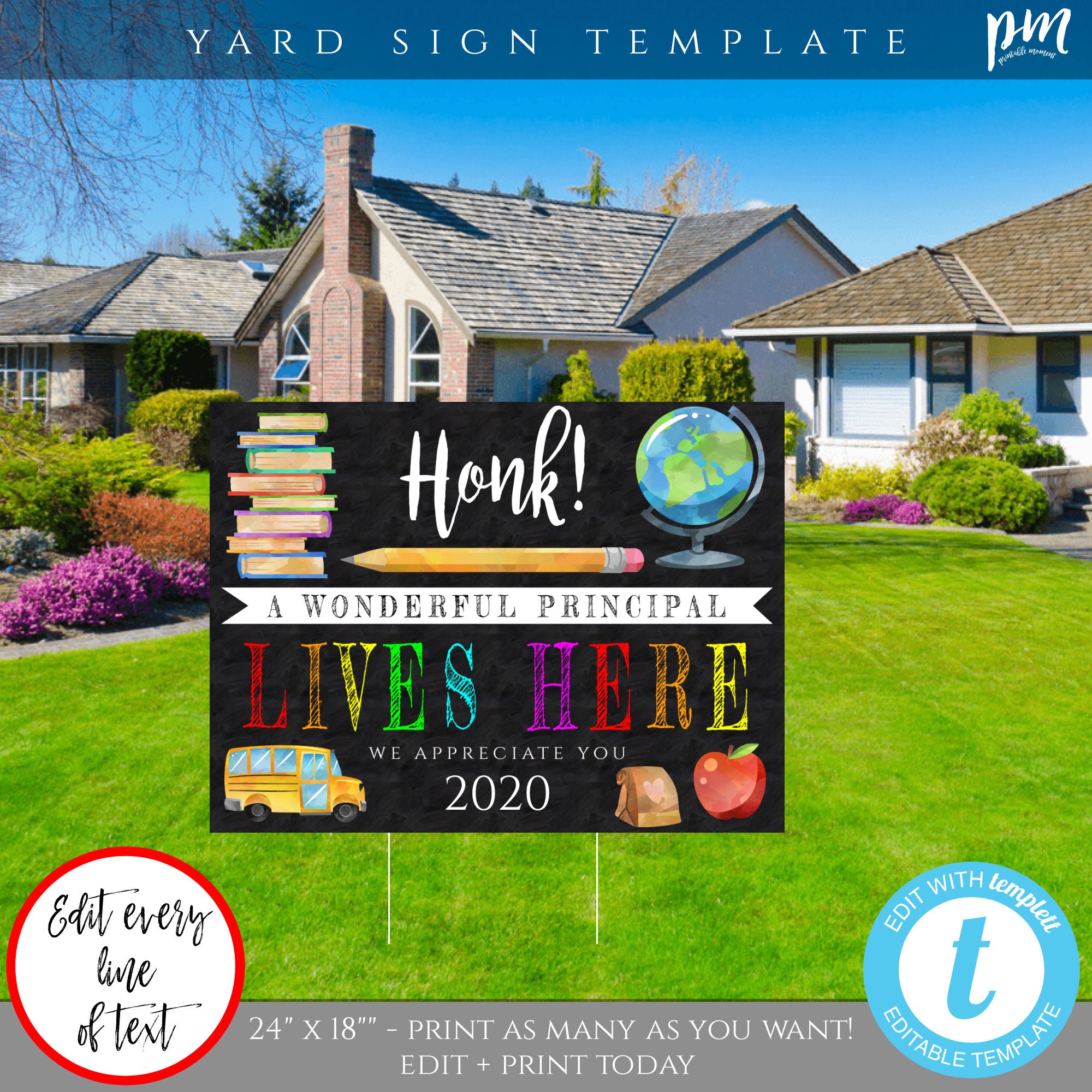 Principal Appreciation Yard Sign Template, Honk Yard Sign for Principal ...