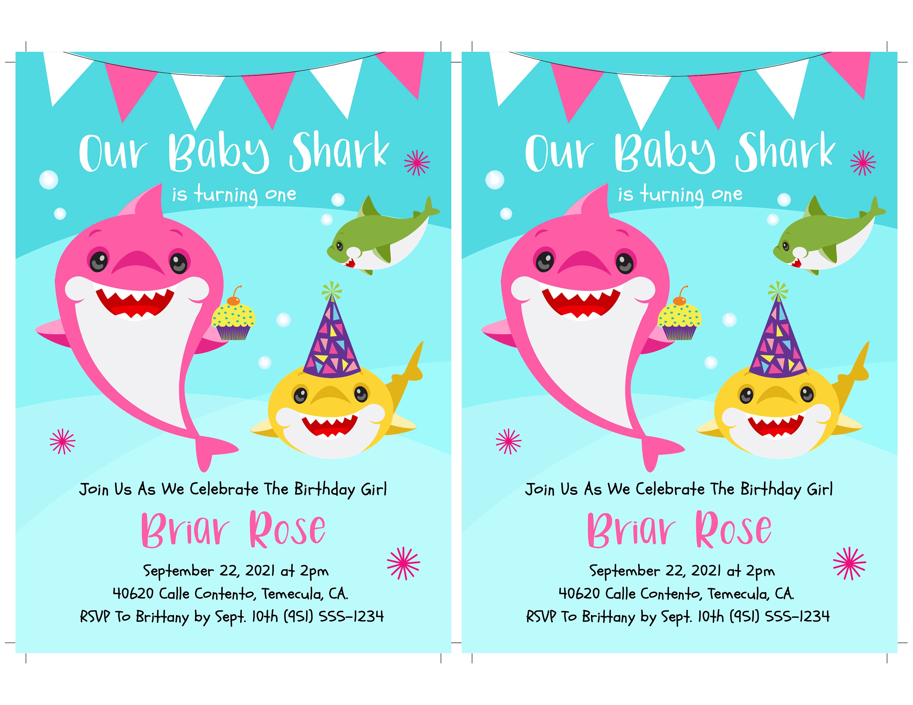 Baby Shark Invitation Template, Editable Shark Birthday Invite ...