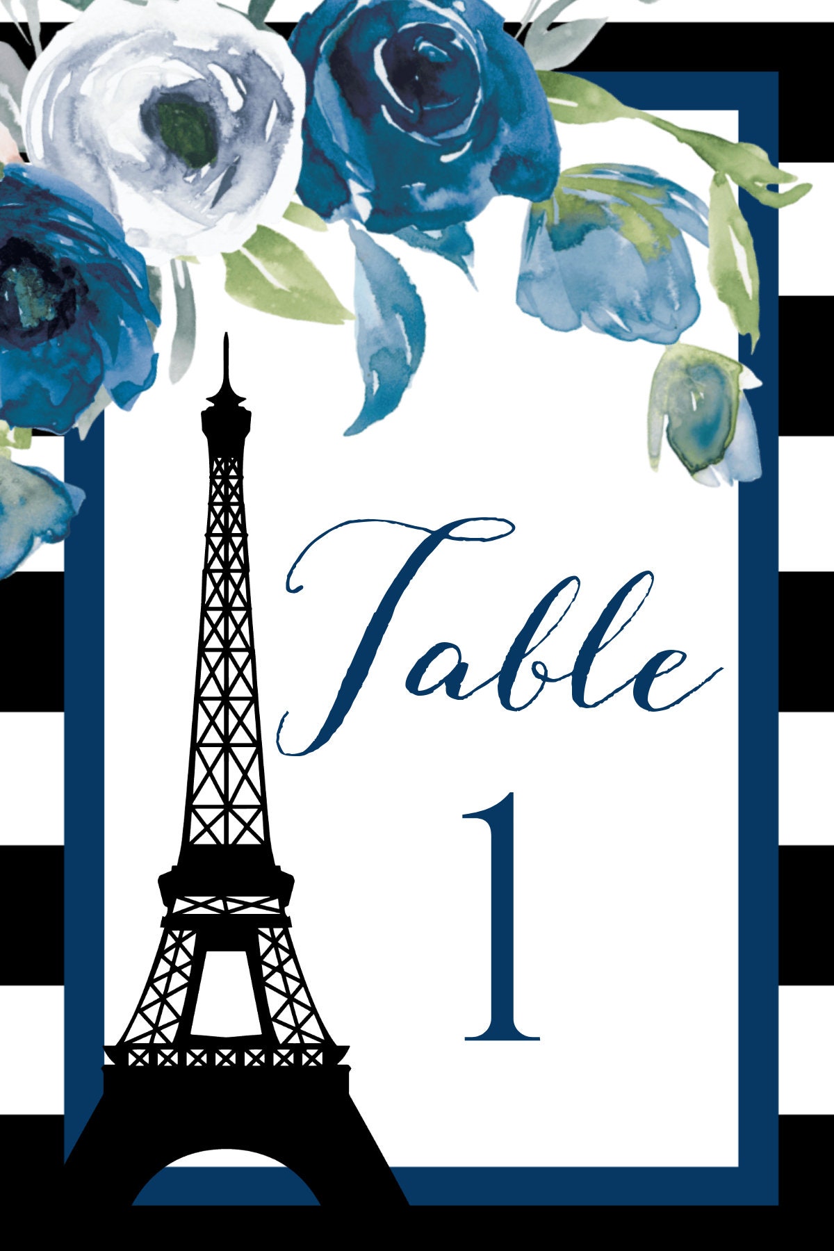 PARIS Table Numbers Template, Eiffel Tower Table Number, Blue Floral ...