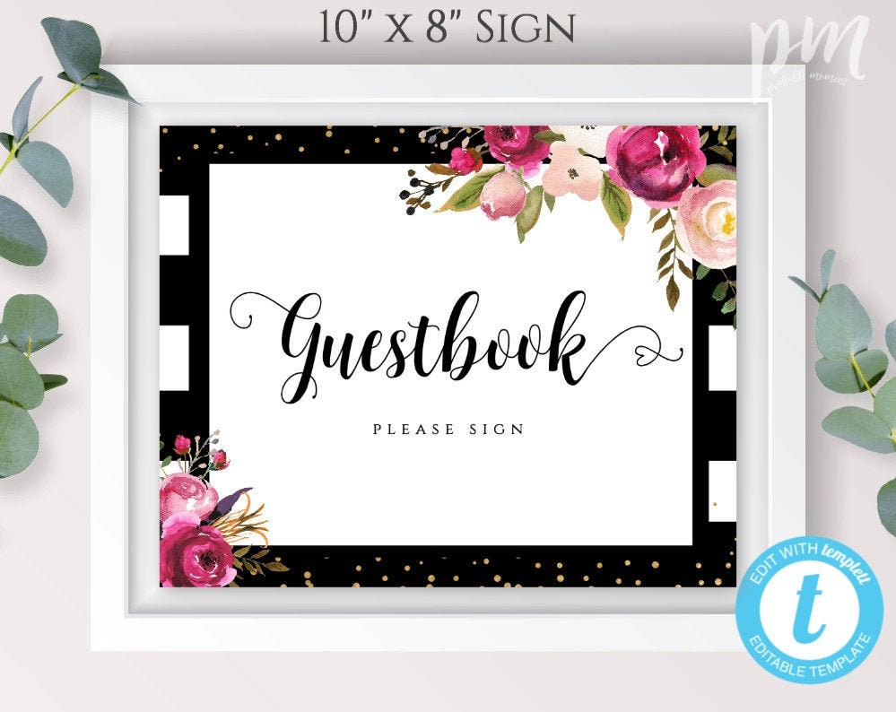Bridal Shower Guestbook Sign Template, Kate Spade Guestbook Sign, Pink ...
