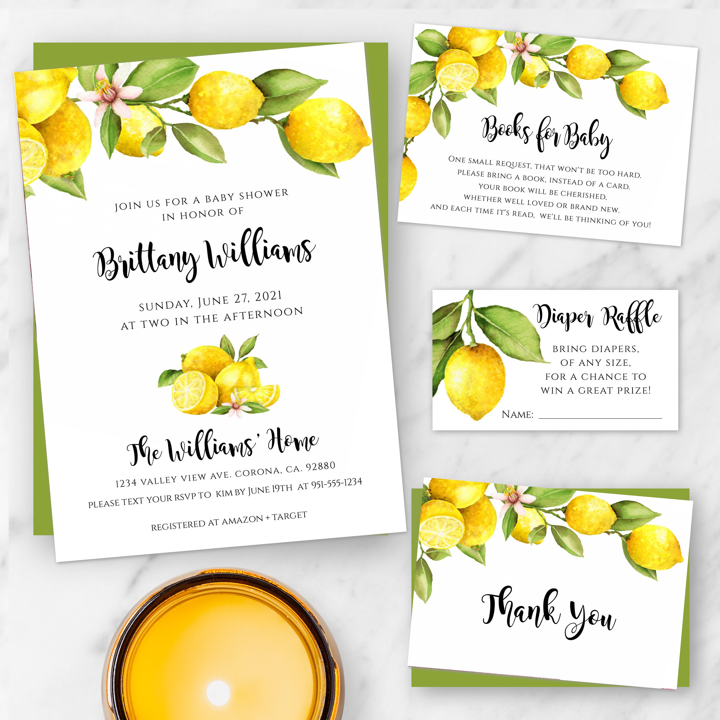 Lemon Baby Shower Invitation Template, Citrus Shower Invitation, DIY ...