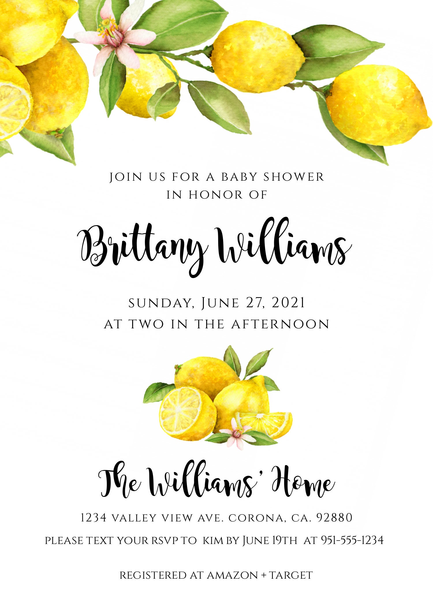 Lemon Baby Shower Invitation Template, Citrus Shower Invitation, DIY ...