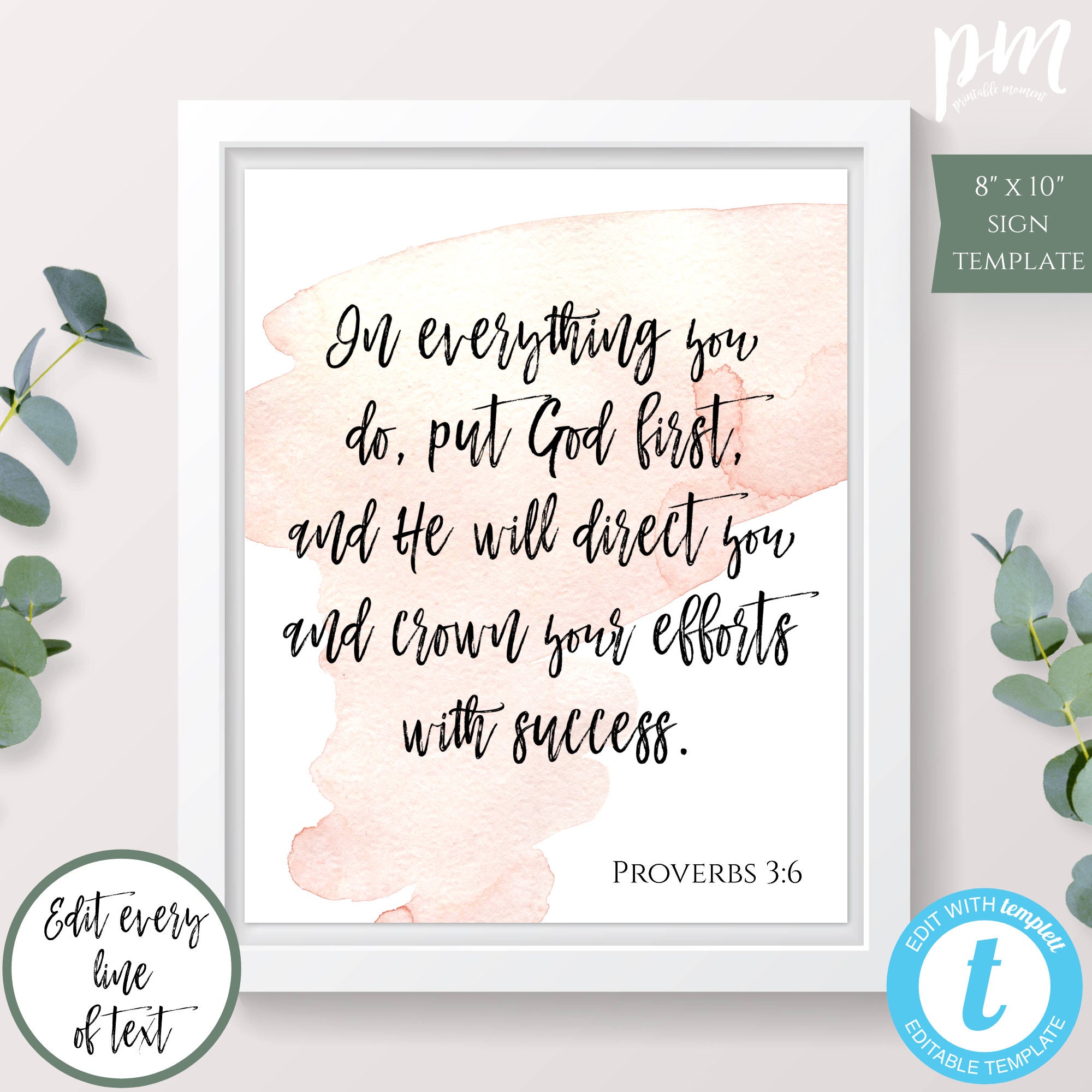 Put God First, Proverbs 3:6, Scripture Wall Art, Bible Verse Print ...