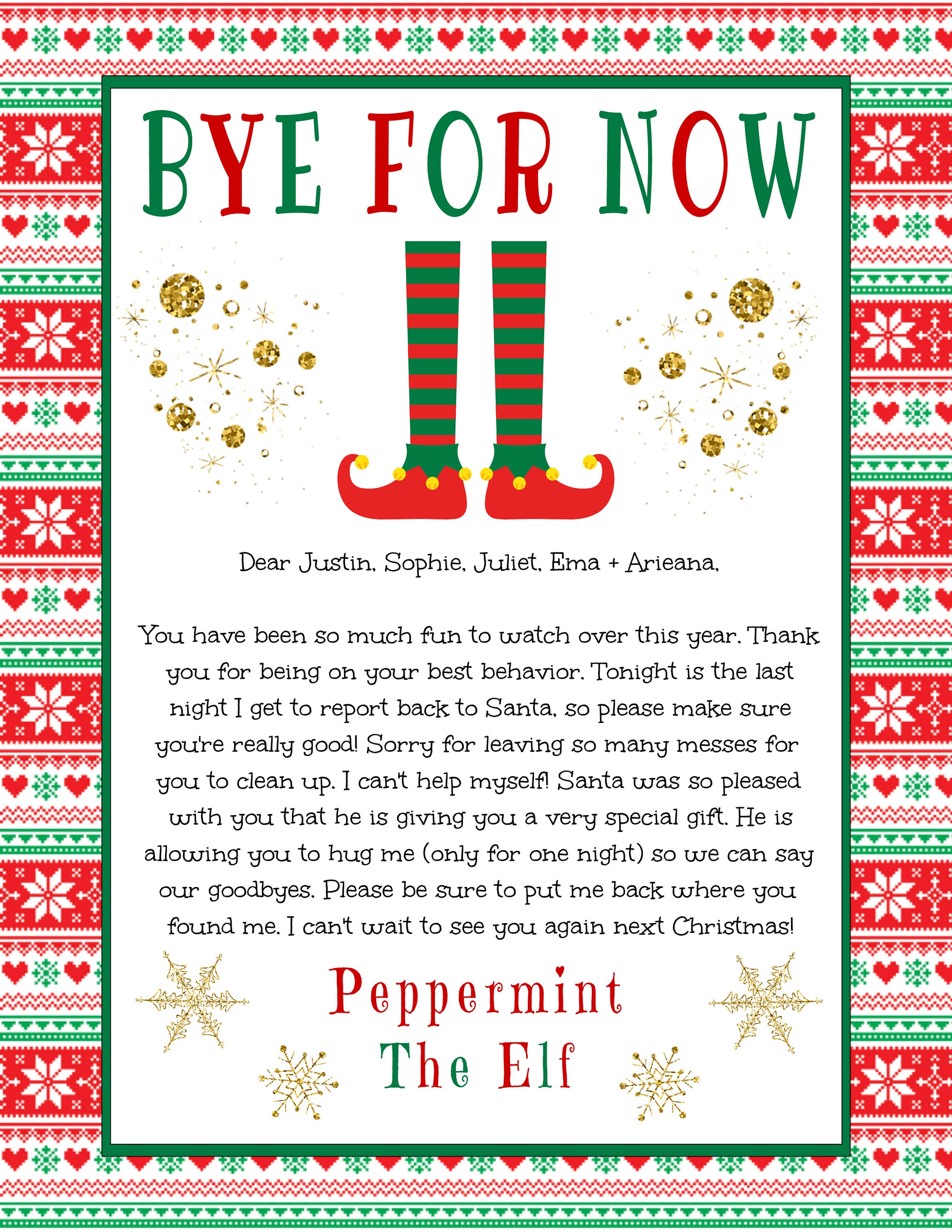 Elf Goodbye Letter Template, Editable Elf Farewell Christmas Letter ...