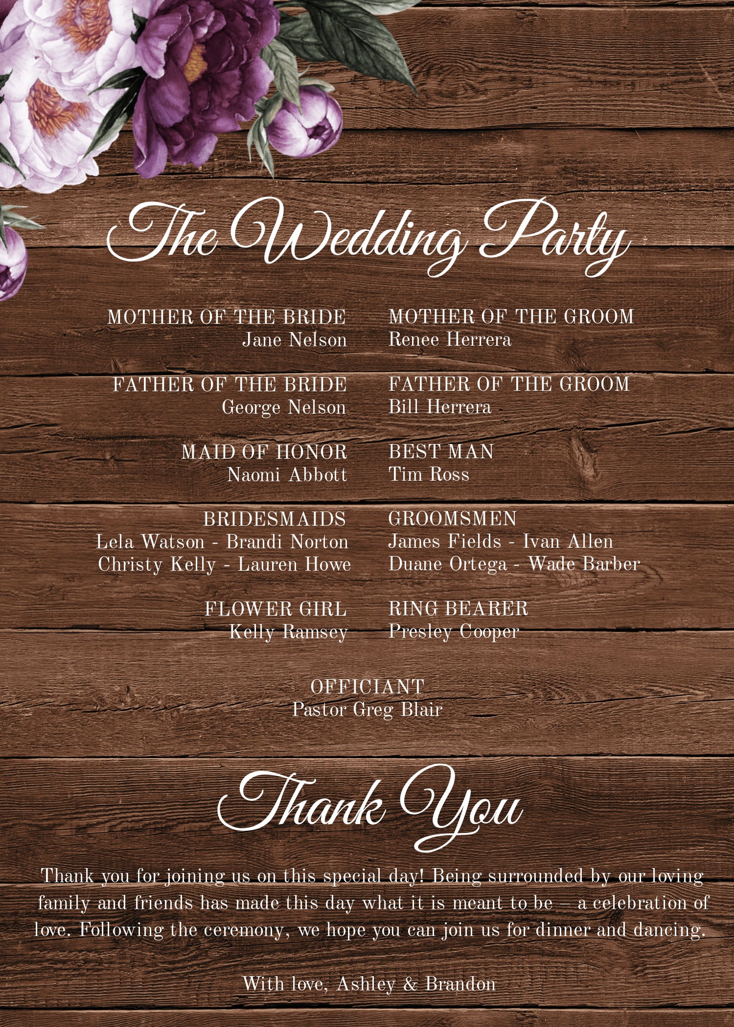 Rustic Wedding Program Template, Printable Purple Floral Program ...