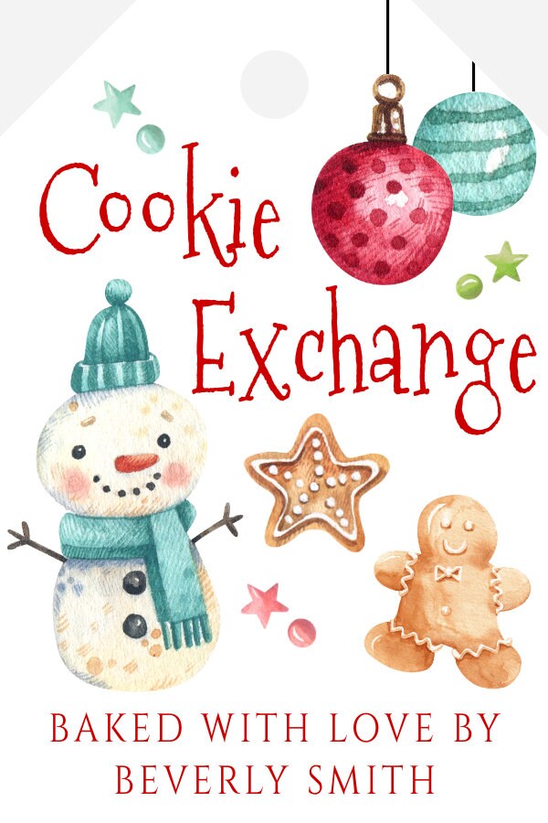 Cookie Exchange Christmas Favor Tag Template, Baked With Love Gift Tag ...