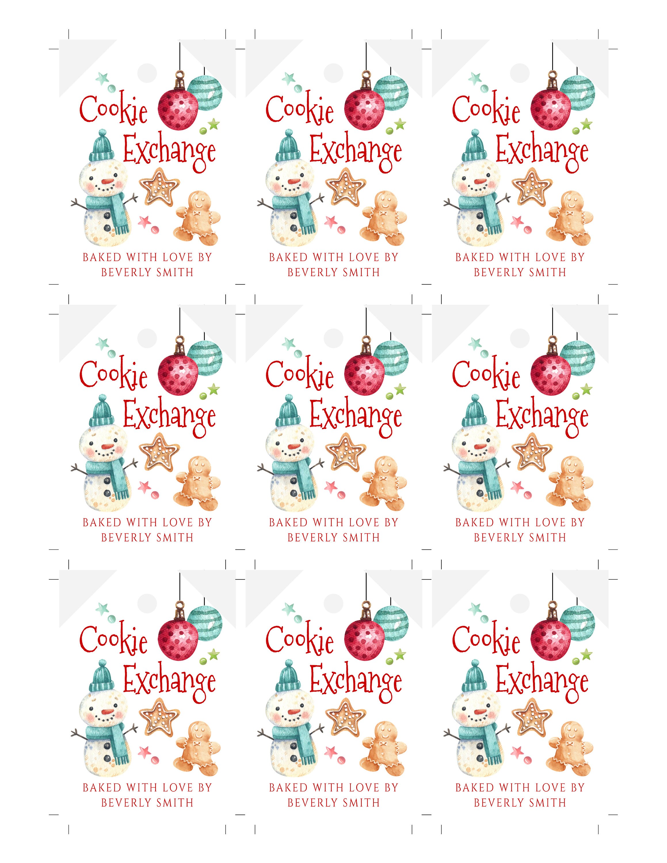 Cookie Exchange Christmas Favor Tag Template, Baked With Love Gift Tag ...