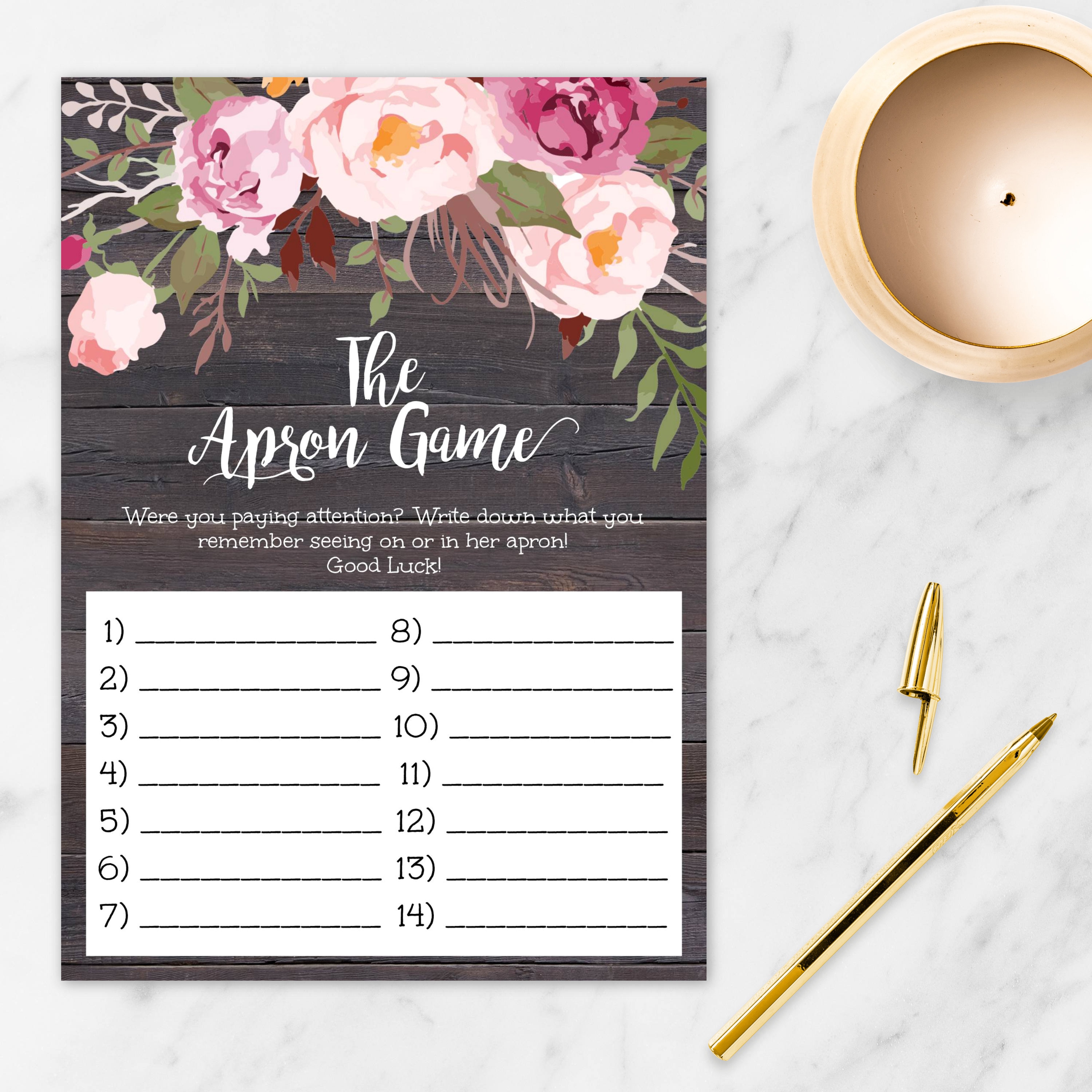 The Apron Game, Bridal Shower Game, Bridal Shower Instant Download ...
