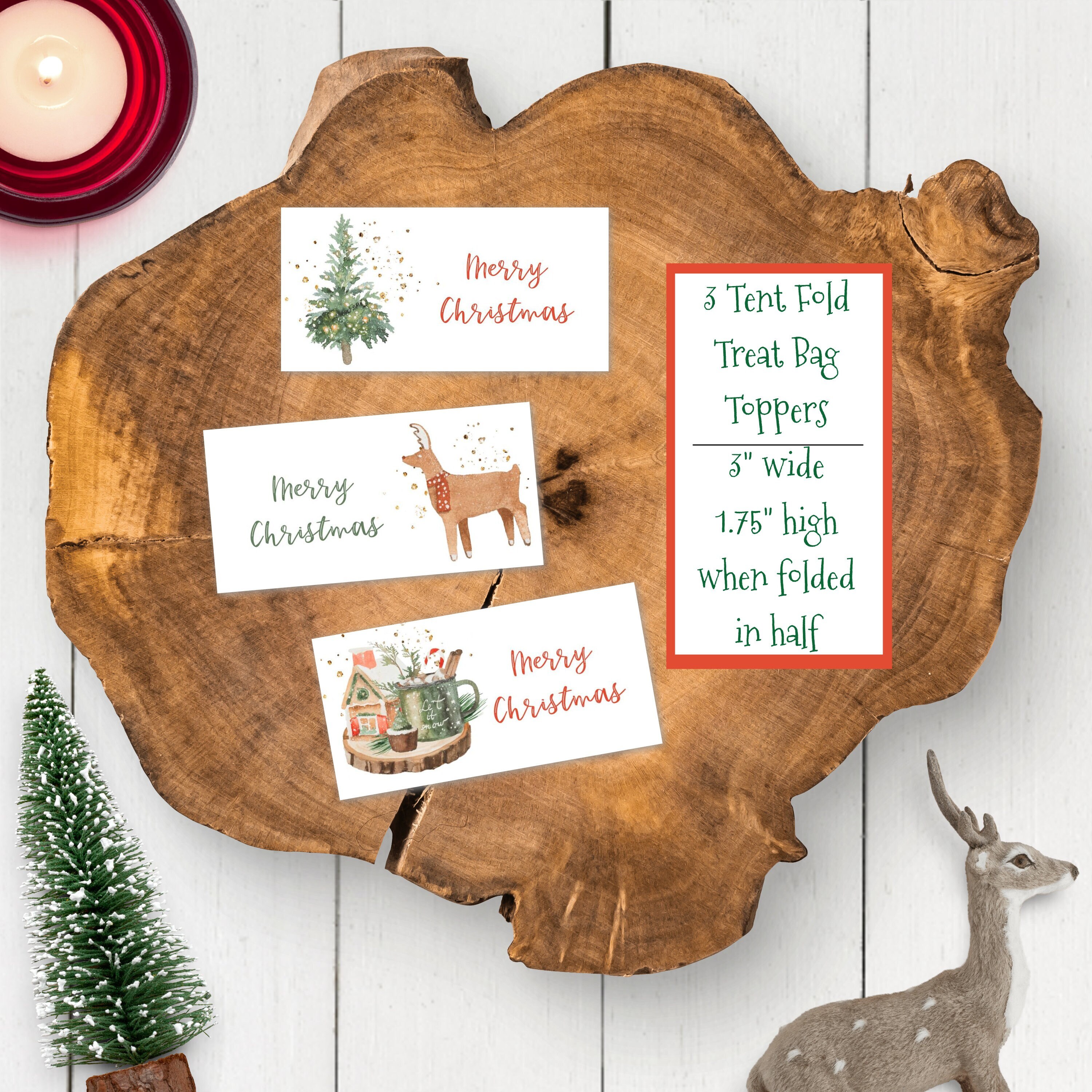 Merry Christmas Treat Topper Template, Editable Christmas Favor Tag ...