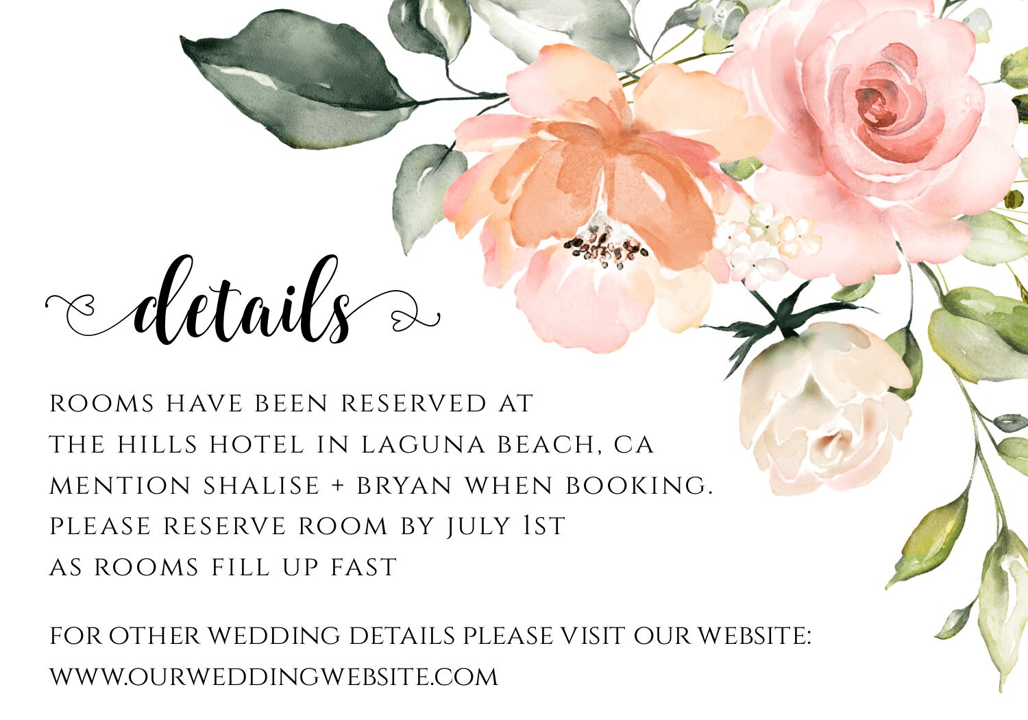 Wedding Invitation Template Set, Peach Floral Wedding Invite, Editable ...