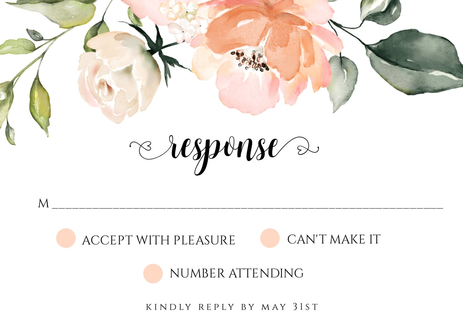 Wedding Invitation Template Set, Peach Floral Wedding Invite, Editable ...