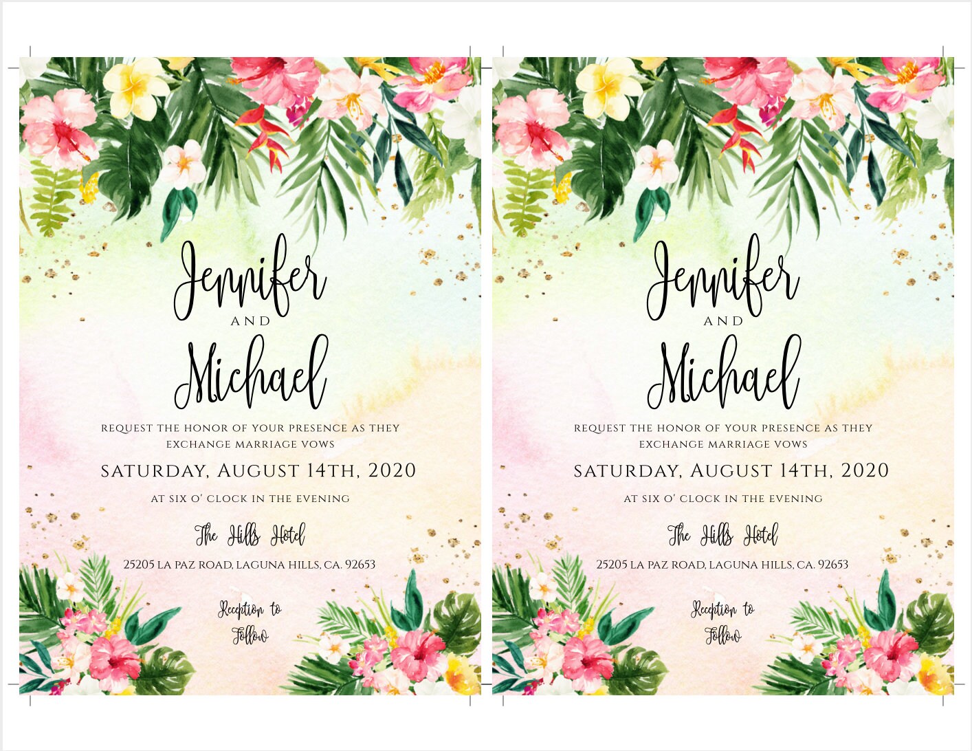 Tropical Wedding Invitation Template Set, Island Wedding Invitation ...