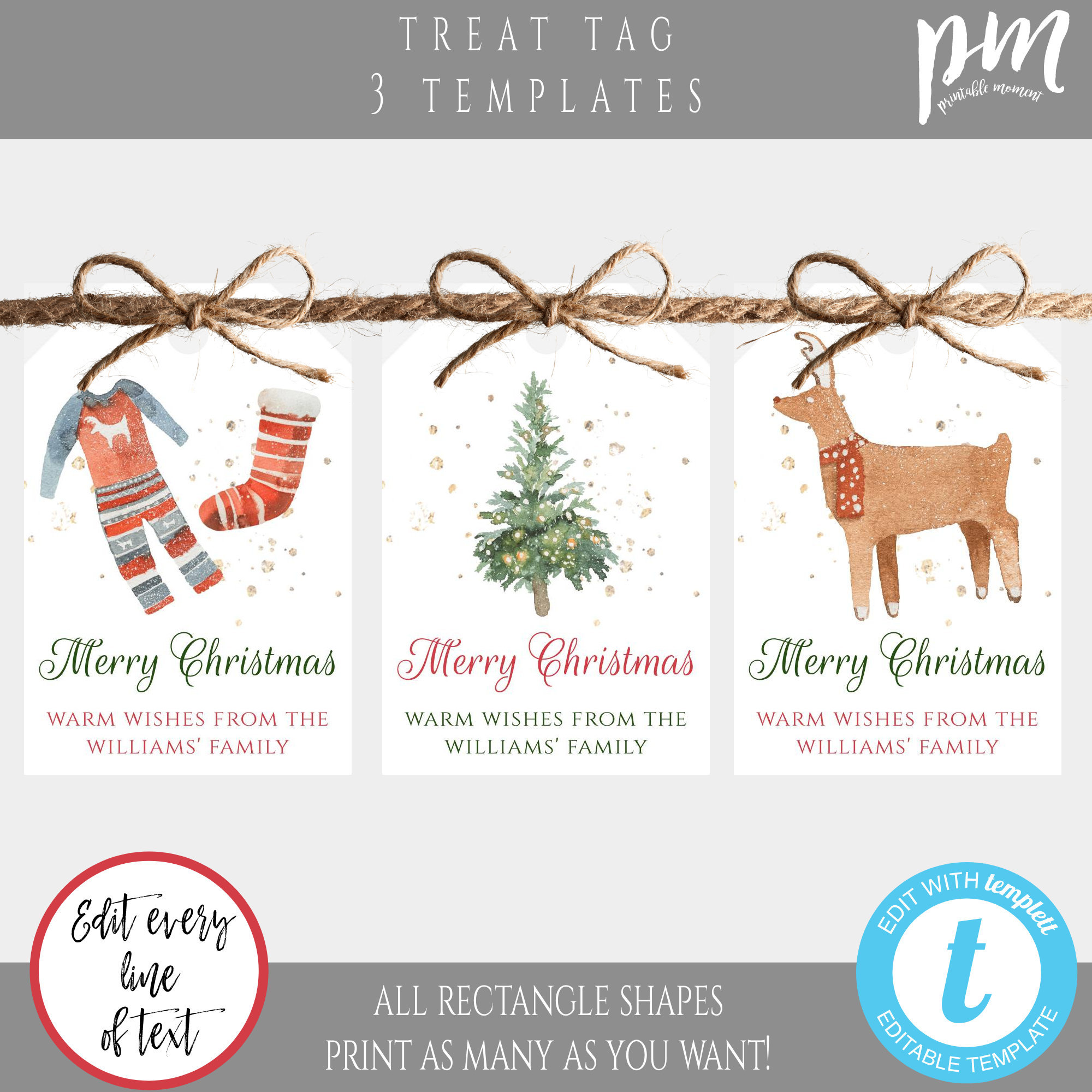 Warm Wishes Gift Tag Template Set of 3, Christmas Gift Tag, Holiday ...